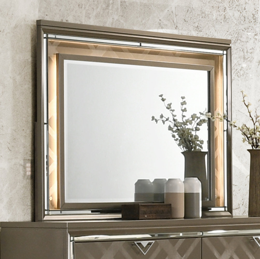 Rosdorf Park Burand Solid And Engineered Wood Flat LED Wall Mirror ...