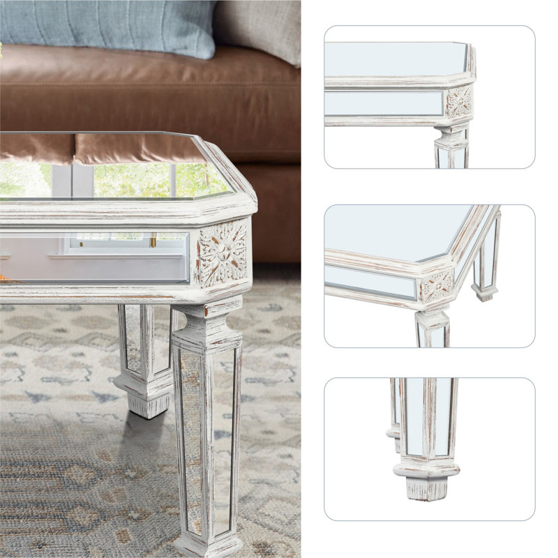 Ophelia & Co. Silver Mirrored Coffee Table With Vintage Carved Elements ...