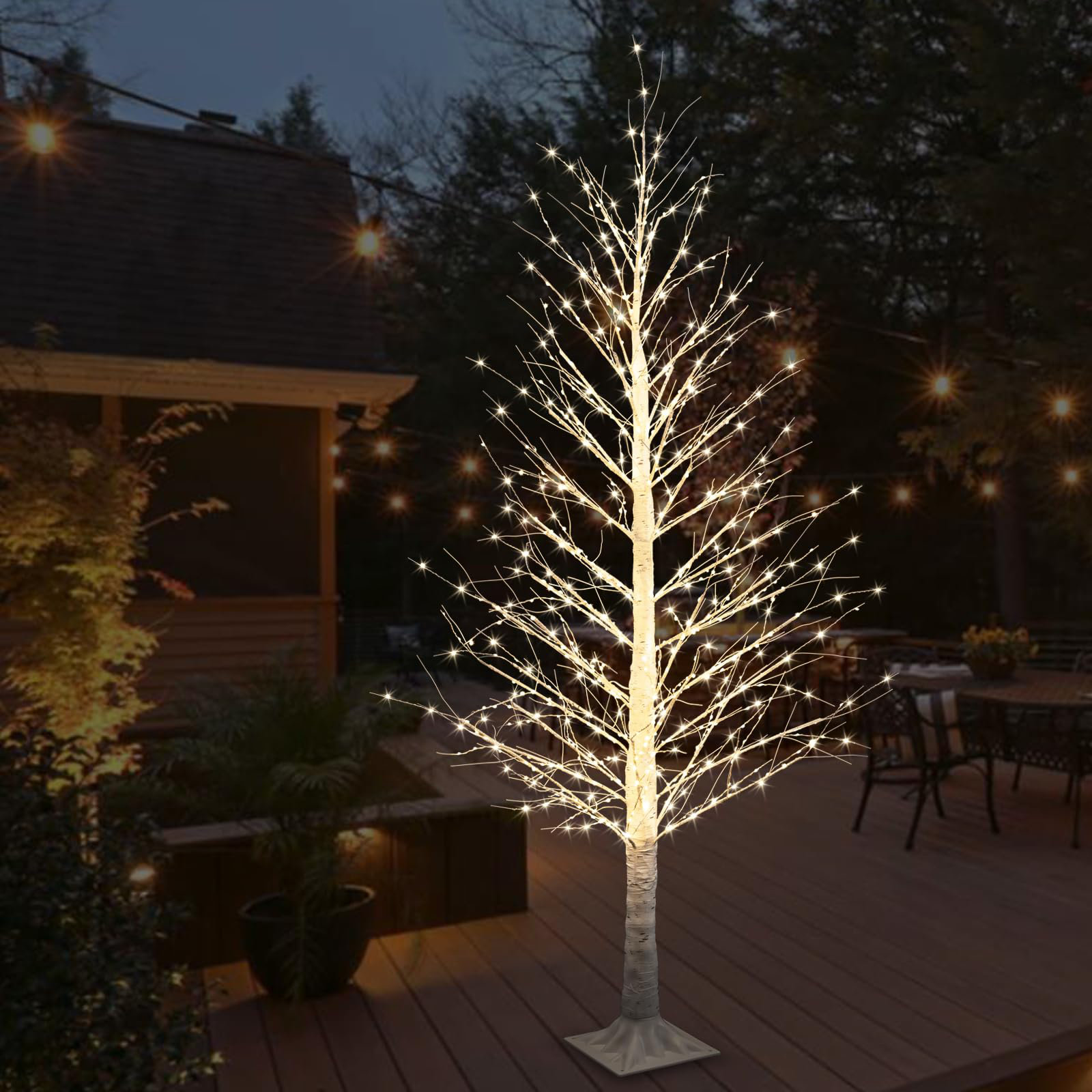 The Holiday Aisle® 7FT Lighted Birch Tree 1001 LED Warm White Lights ...