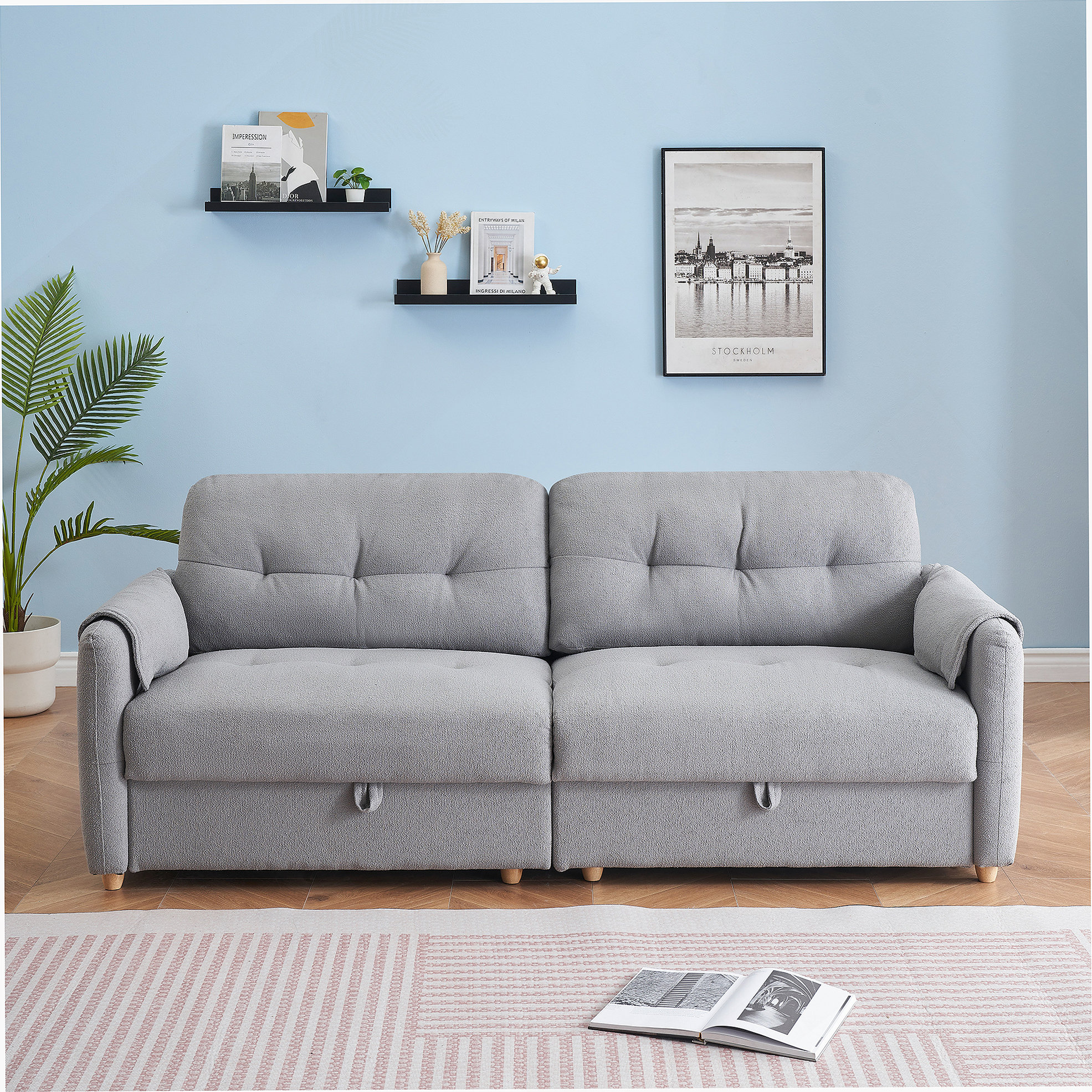 Corrigan Studio® 79.50 inches long, Teddy Cotton Linen Sofa Fabric, with metal conical long legs ...