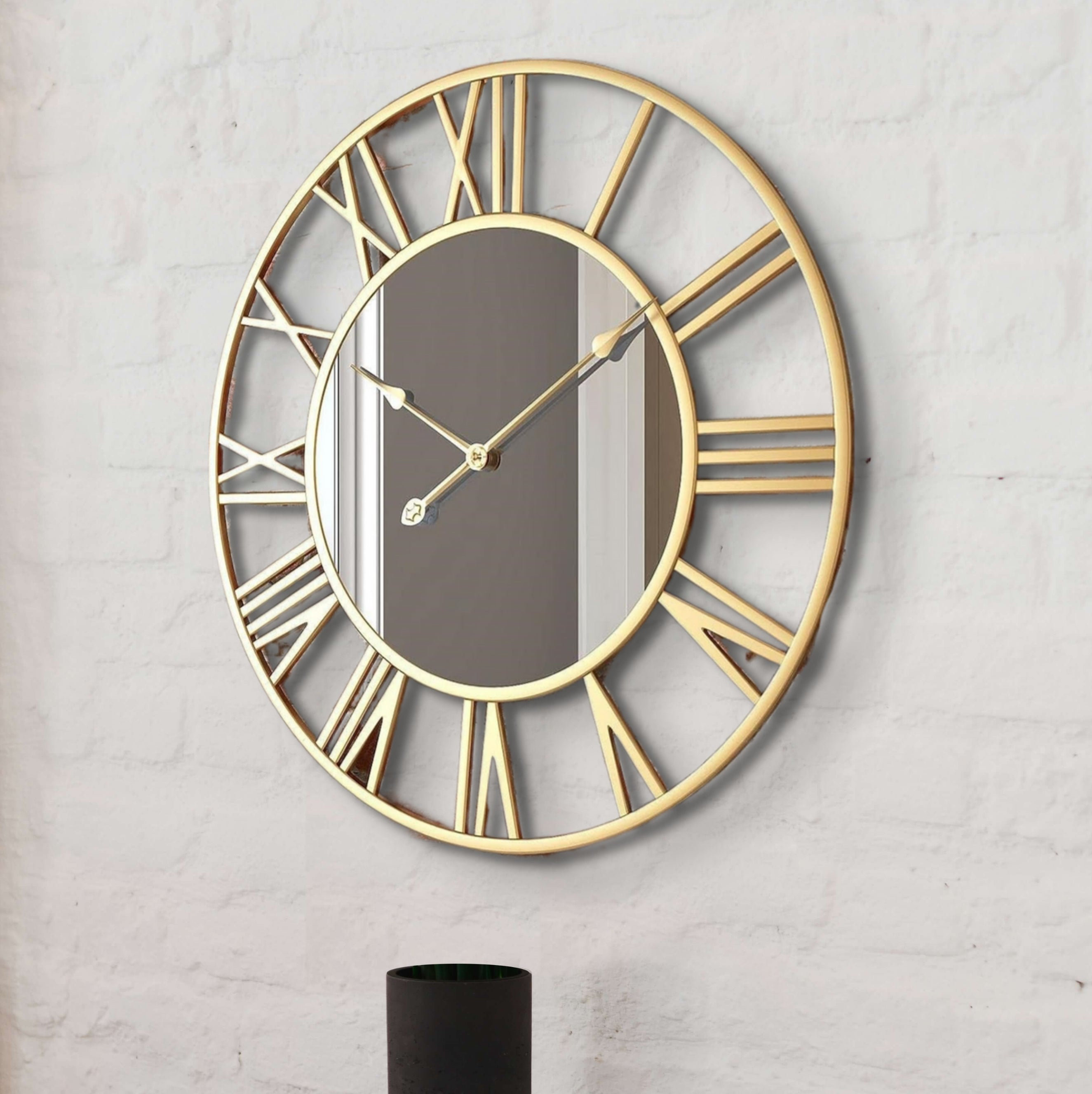 Mercer41 Ozra Large Metal Wall Clock with Mirror for Living Room or ...