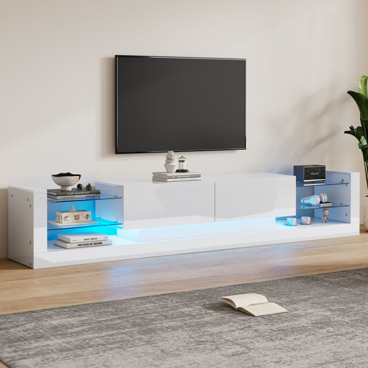 Metro Lane TV Stand with LED Lights, Open Glass Storage, 2 Closed Door ...