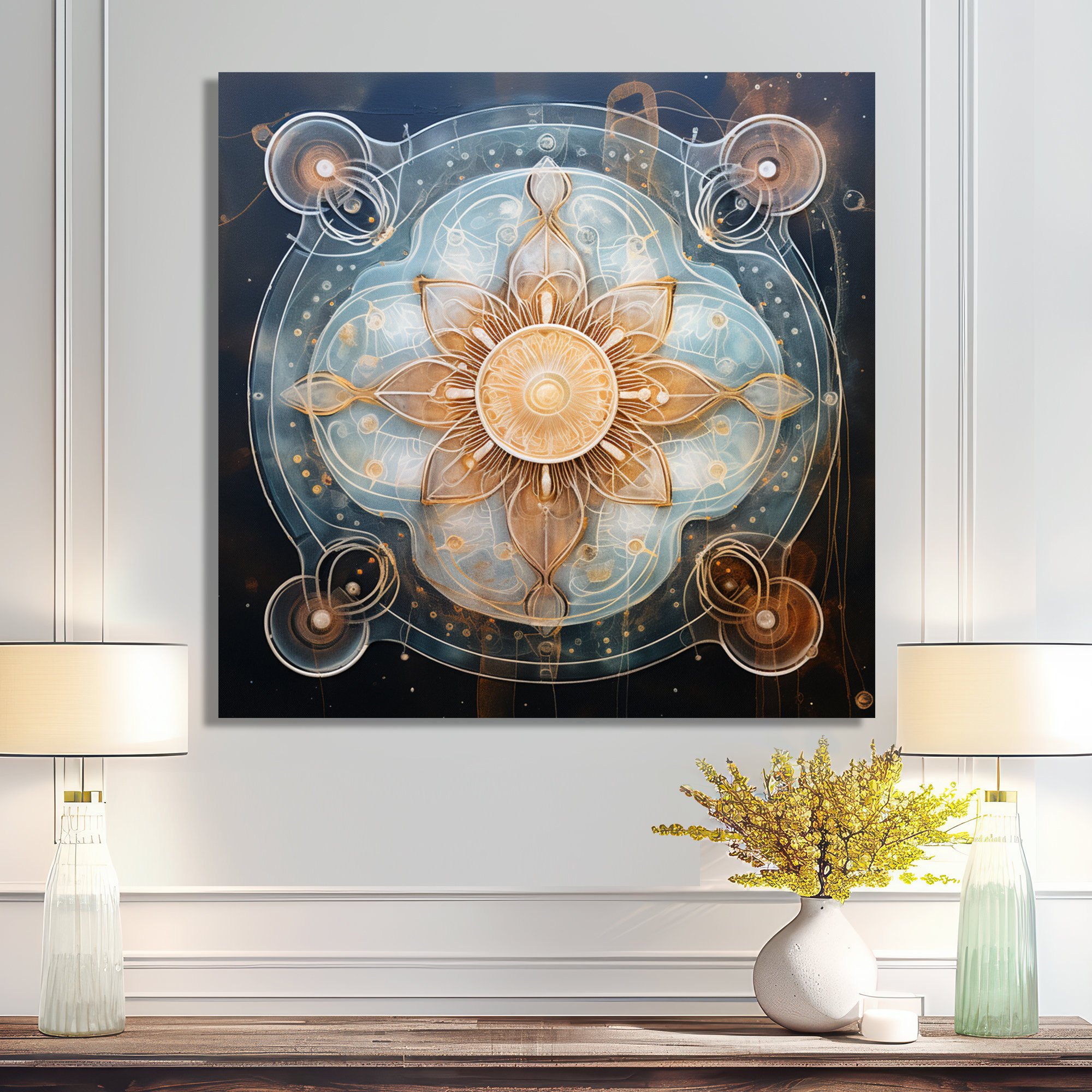 Bungalow Rose Mystical Blue Flower - Boho Mandala Wall Art Print | Wayfair