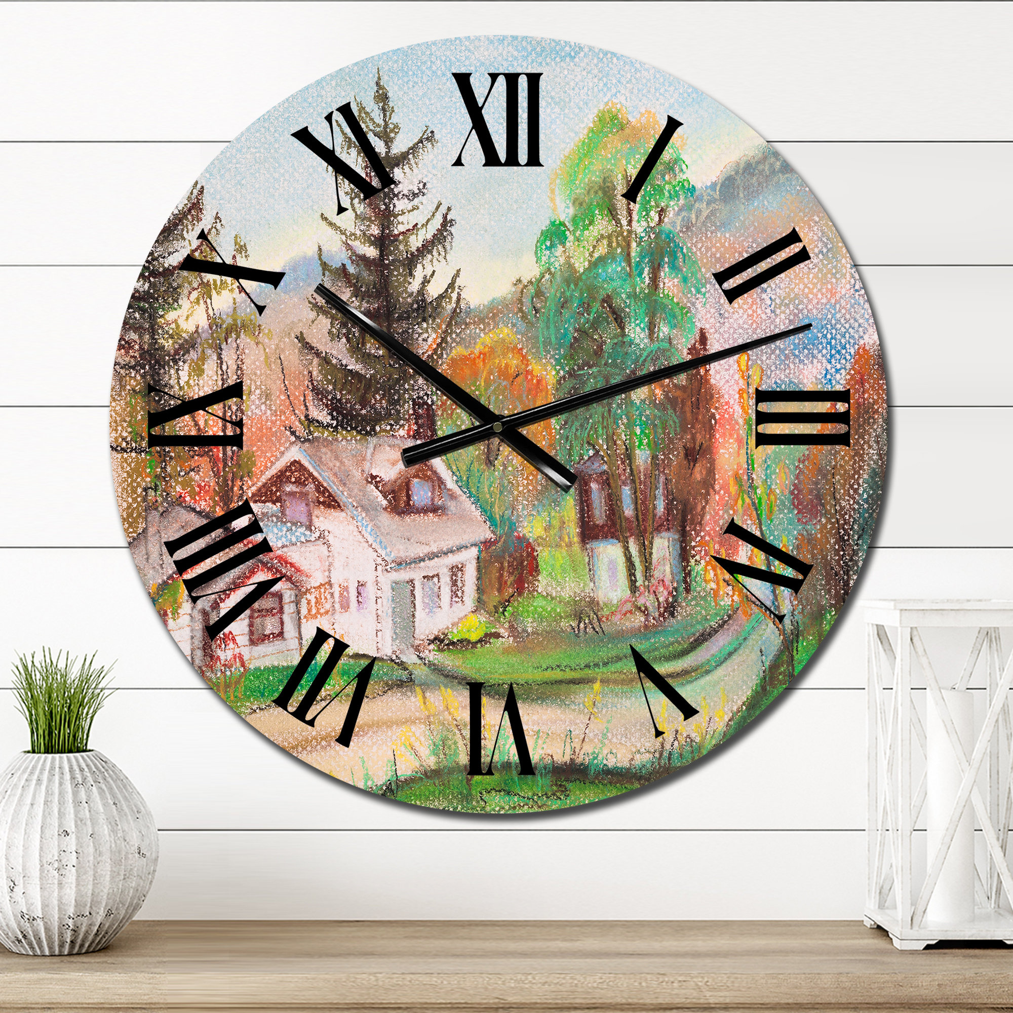 East Urban Home White Houses in the Countryside - Country Wall Clock ...