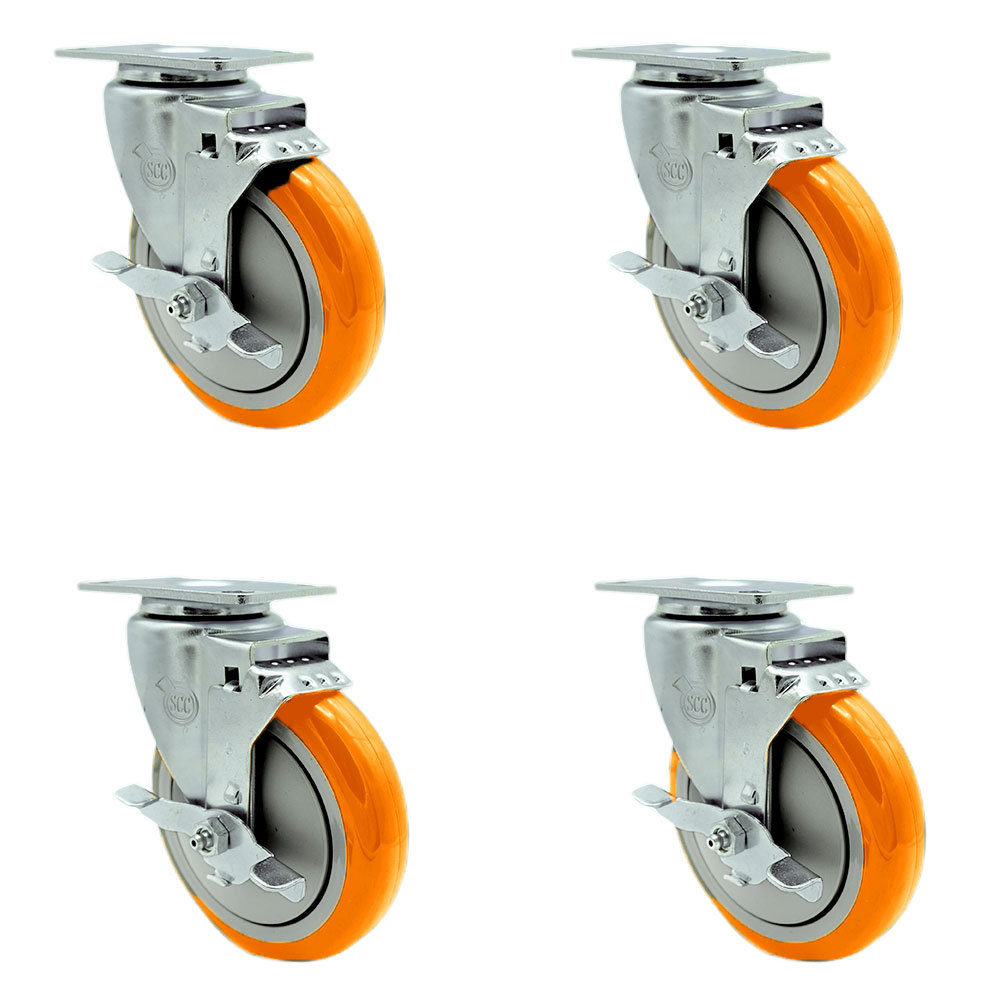 Service Caster 5 Inch Orange Polyurethane Wheel Swivel Top Plate Caster ...