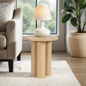 The Urban Port Hazel Side Table with 3 Pillar Legs, Handcrafted Natural ...