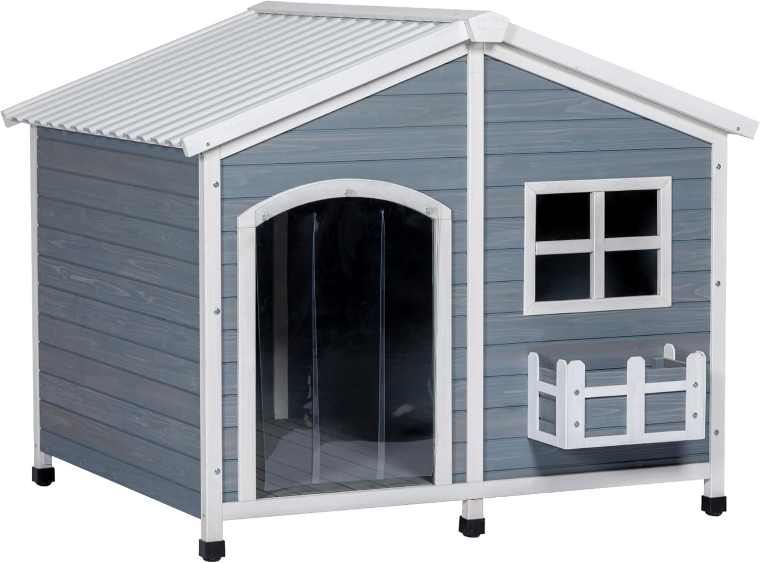Bisiot Outdoor Dog House, Waterproof PVC Roof With Windows Dog House ...
