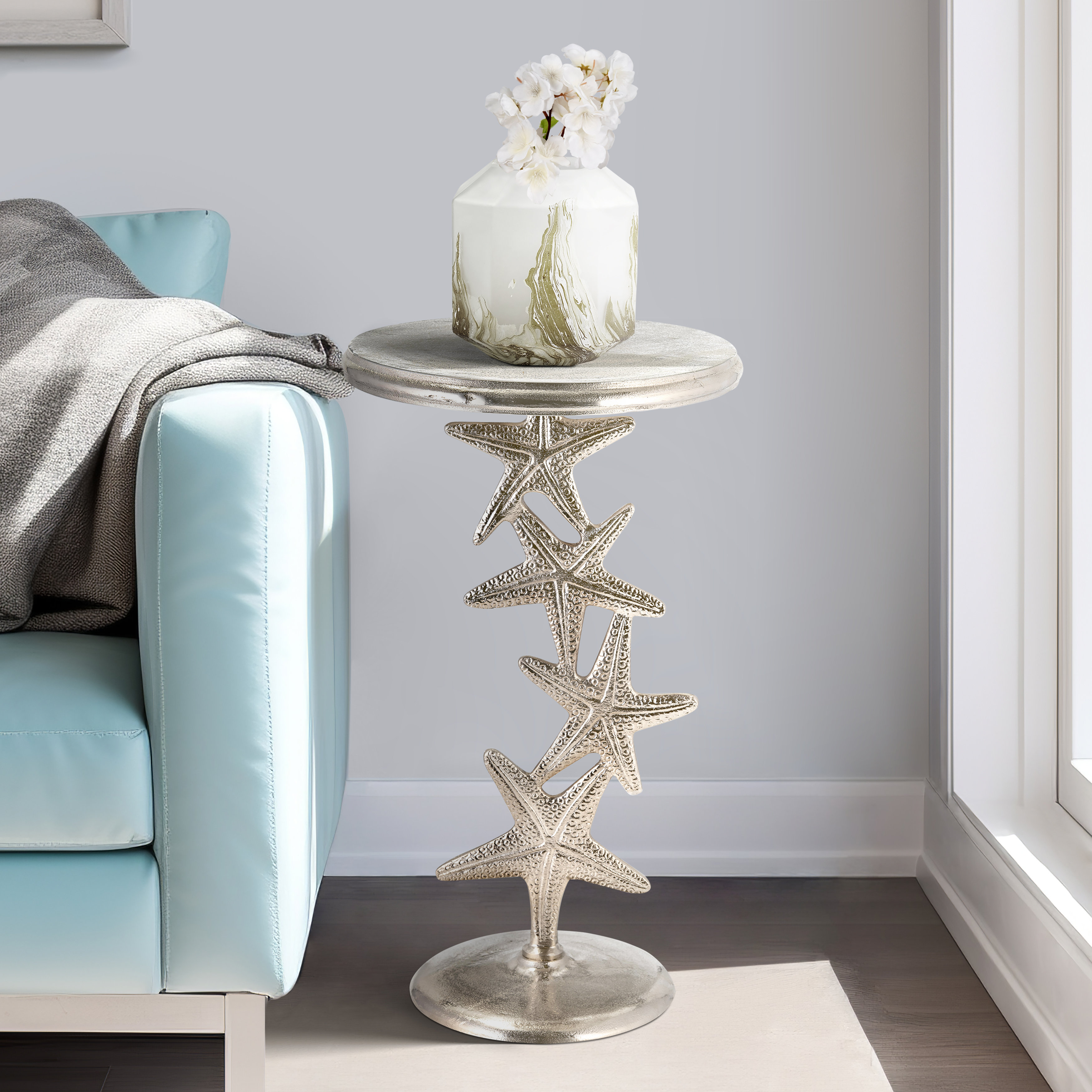 Mercer41 Coastal Accent Table Metal Aluminum Sculptural Starfish Base Nautical Inspired ...