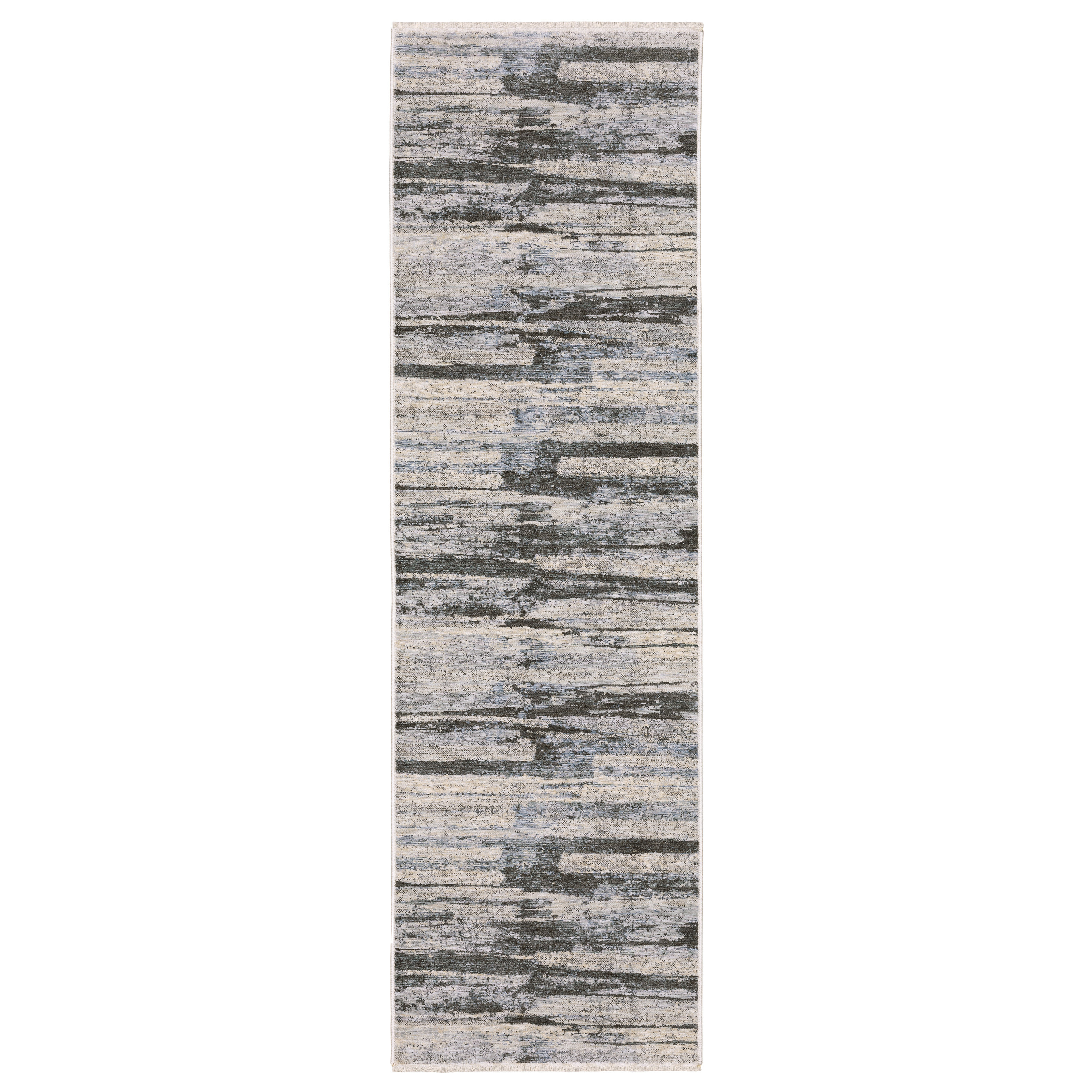 17 Stories Tahli Abstract Shadow Stripes Grey/ Ivory Fringe Edge Area ...