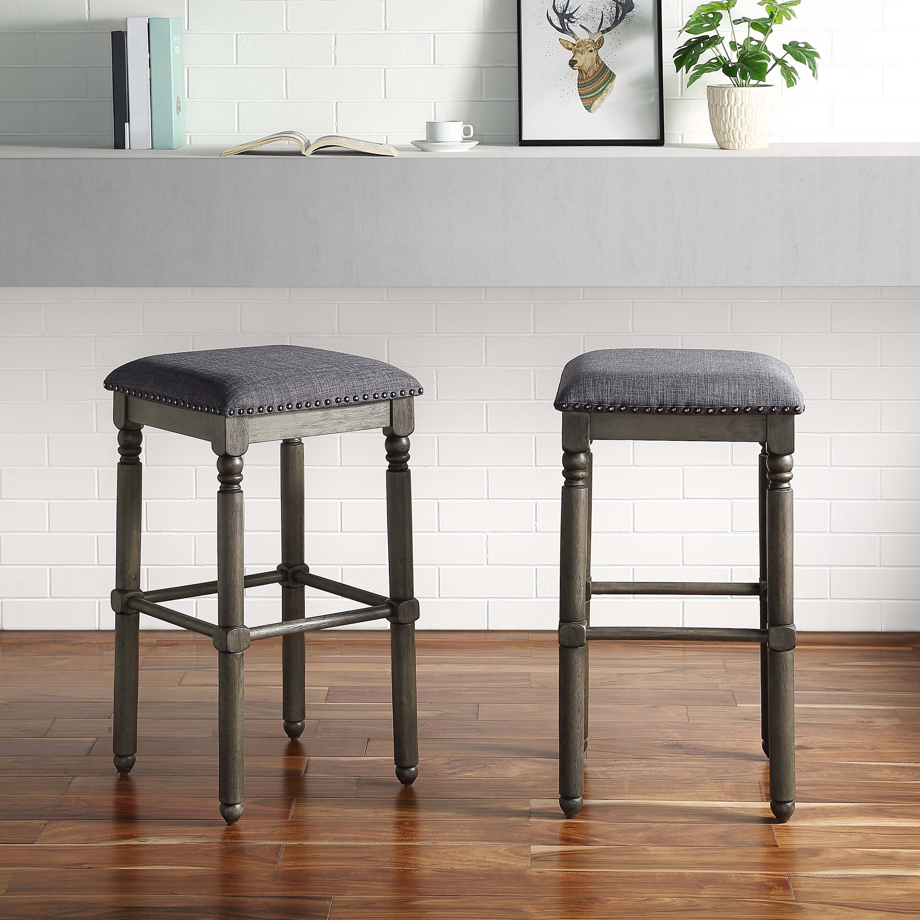 Ophelia & Co. Arnhem Wood Upholstered Bar Stools, Set of 2, Grey | Wayfair