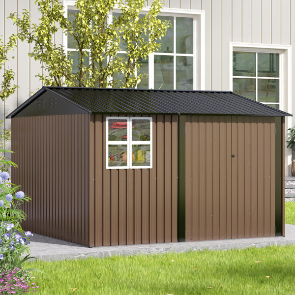 Jaxpety 10 Ft. W X 10 Ft. D Brown Metal Storage Shed With Sloping Roof ...