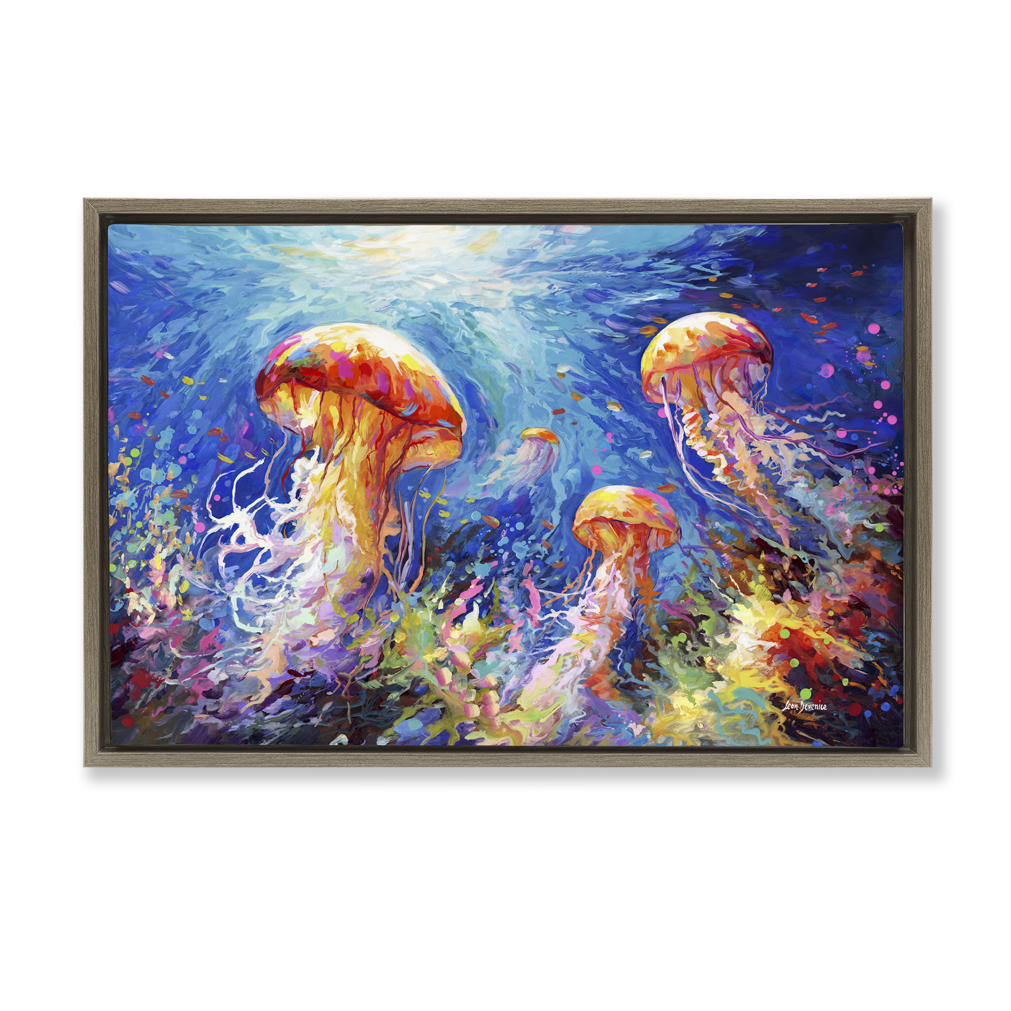 Dovecove Jellyfish Serenade Underwater Gray Framed Floater Canvas by ...
