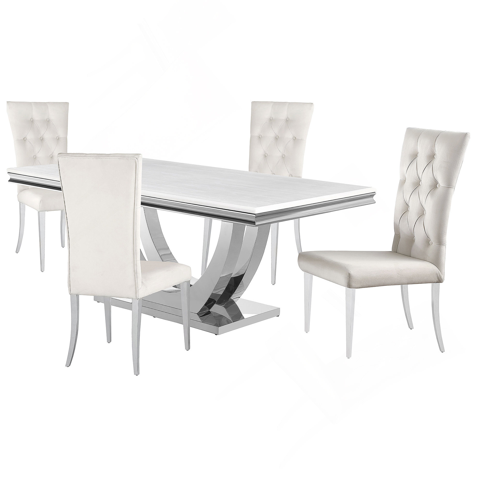 Everly Quinn Kerwin Grey and Chrome 7-piece Rectangular Dining Table ...
