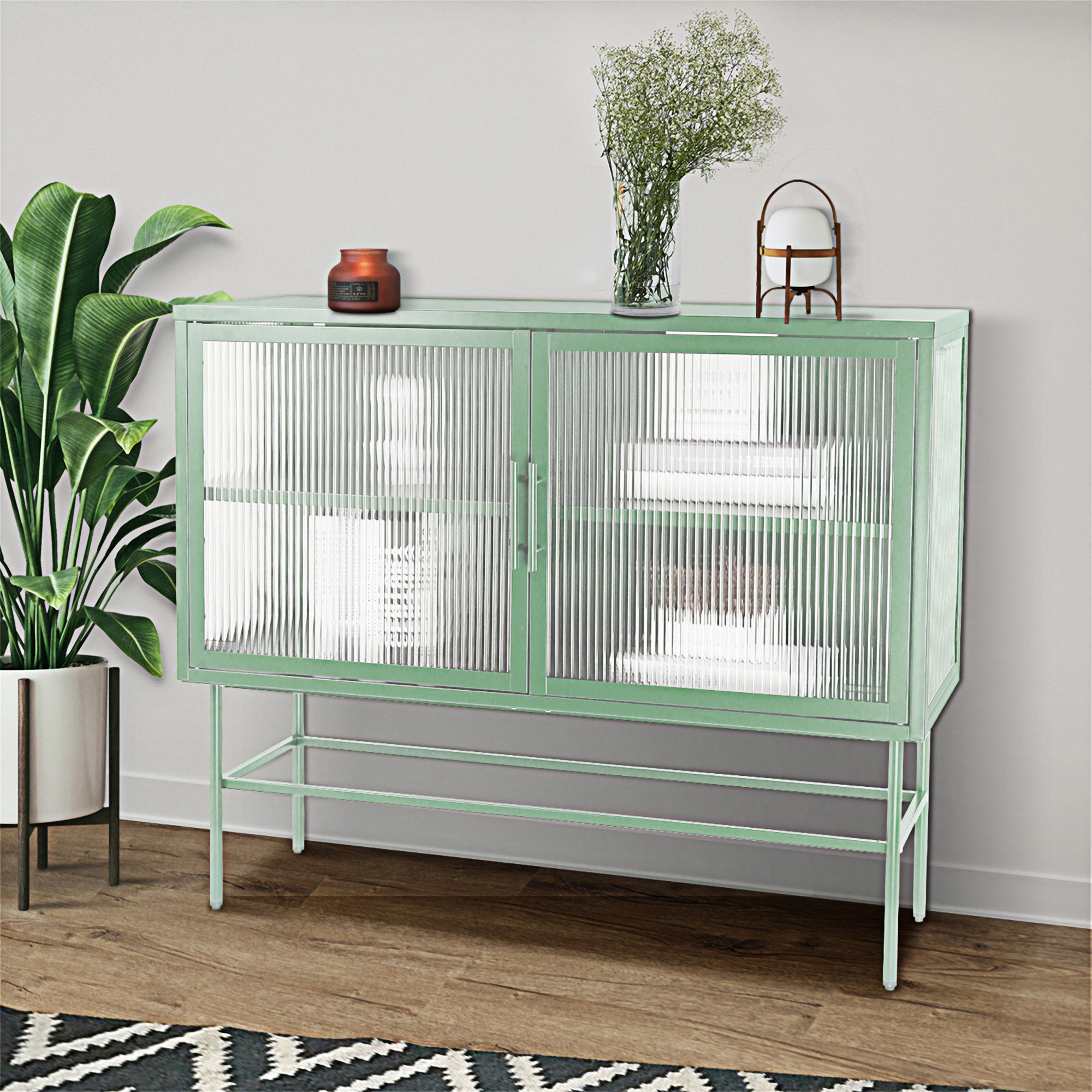 Latitude Run® Double Door Tempered Glass Sideboard Console Table With 2 ...