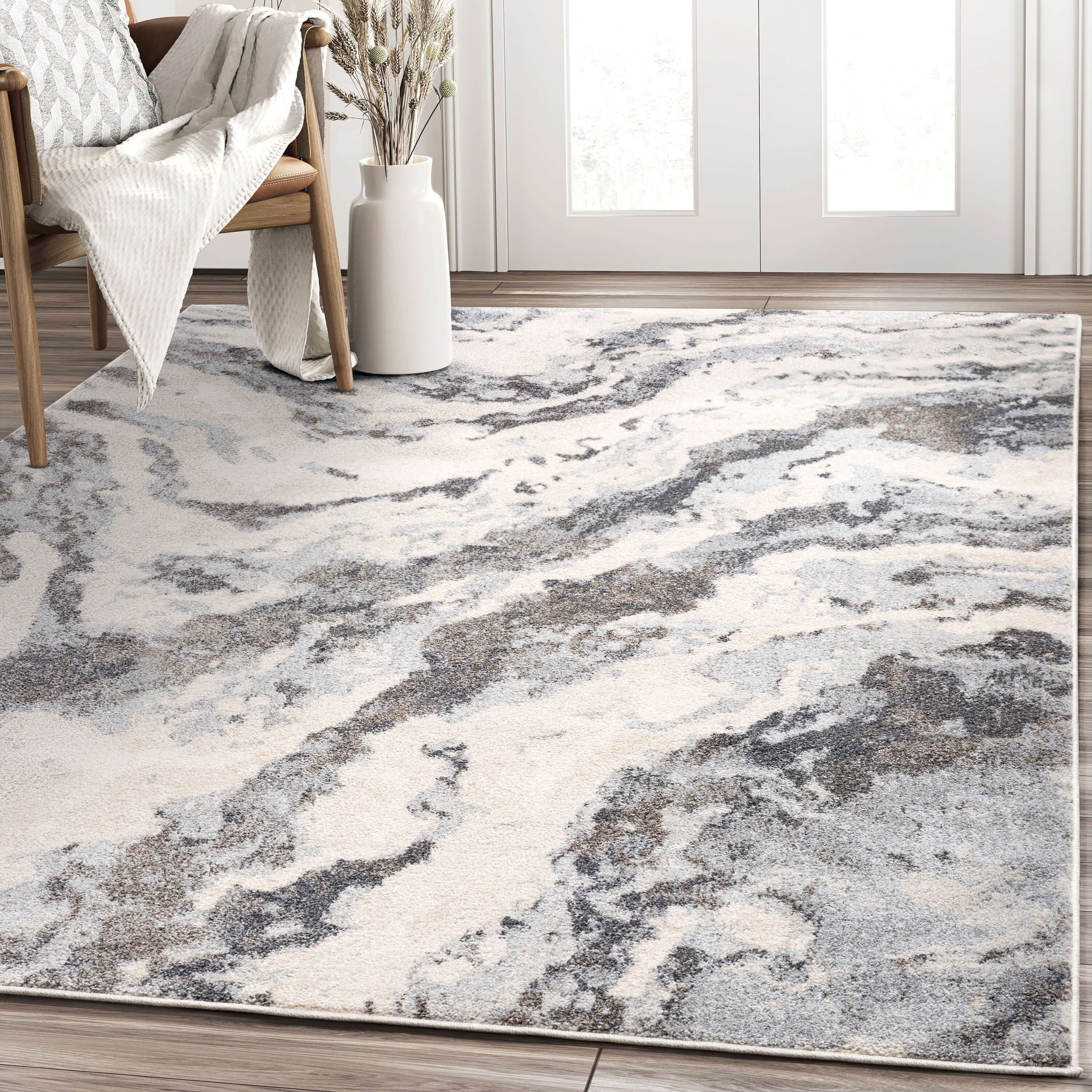 Orren Ellis Valrie SAH100A Greige Grey Abstract Mountain Area Rug | Wayfair