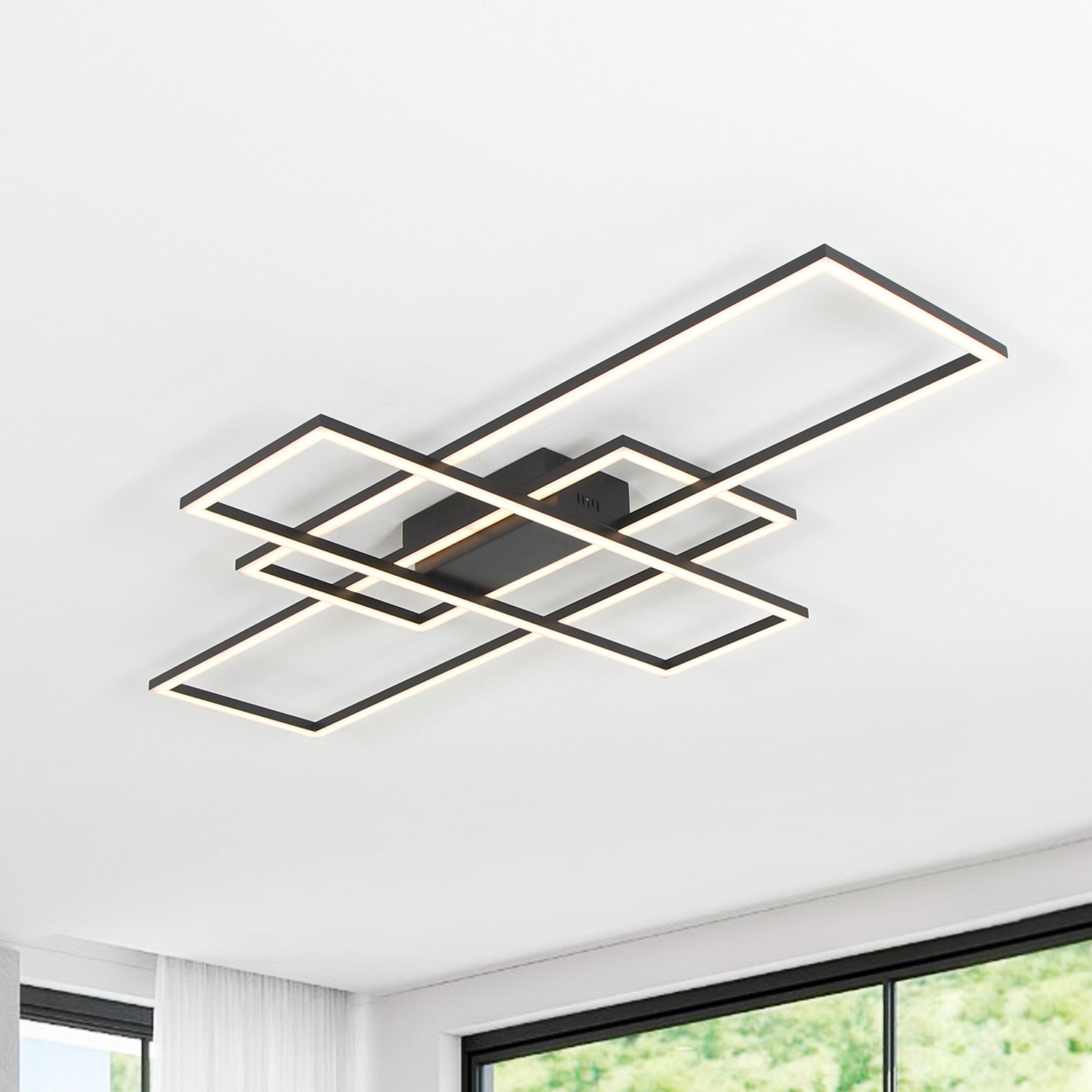 Orren Ellis Modern Ceiling Light Led 90W Black Rectangle Flush Mount ...