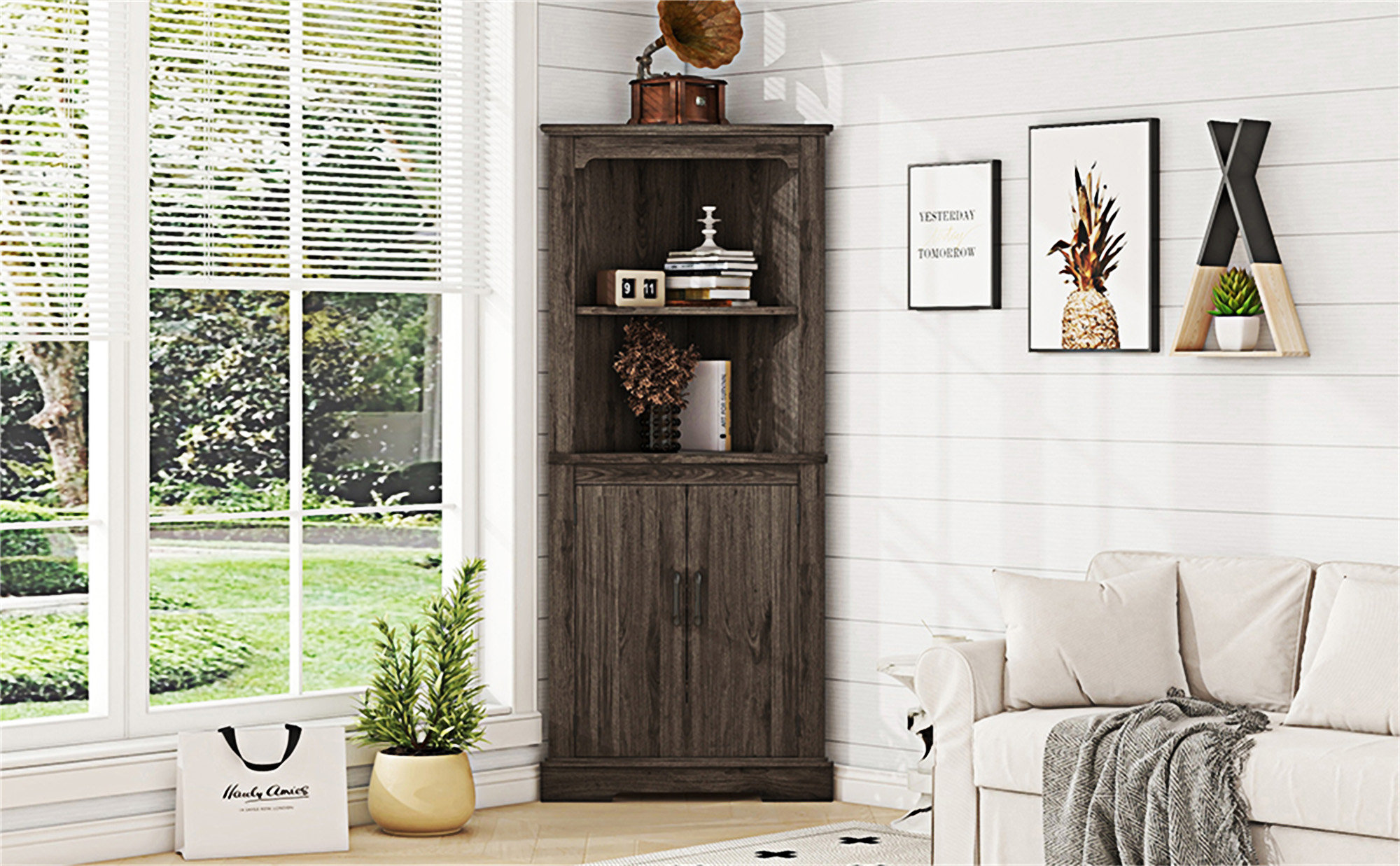 August Grove Tall Corner Cabinet With Doors For Living Room - Wayfair ...