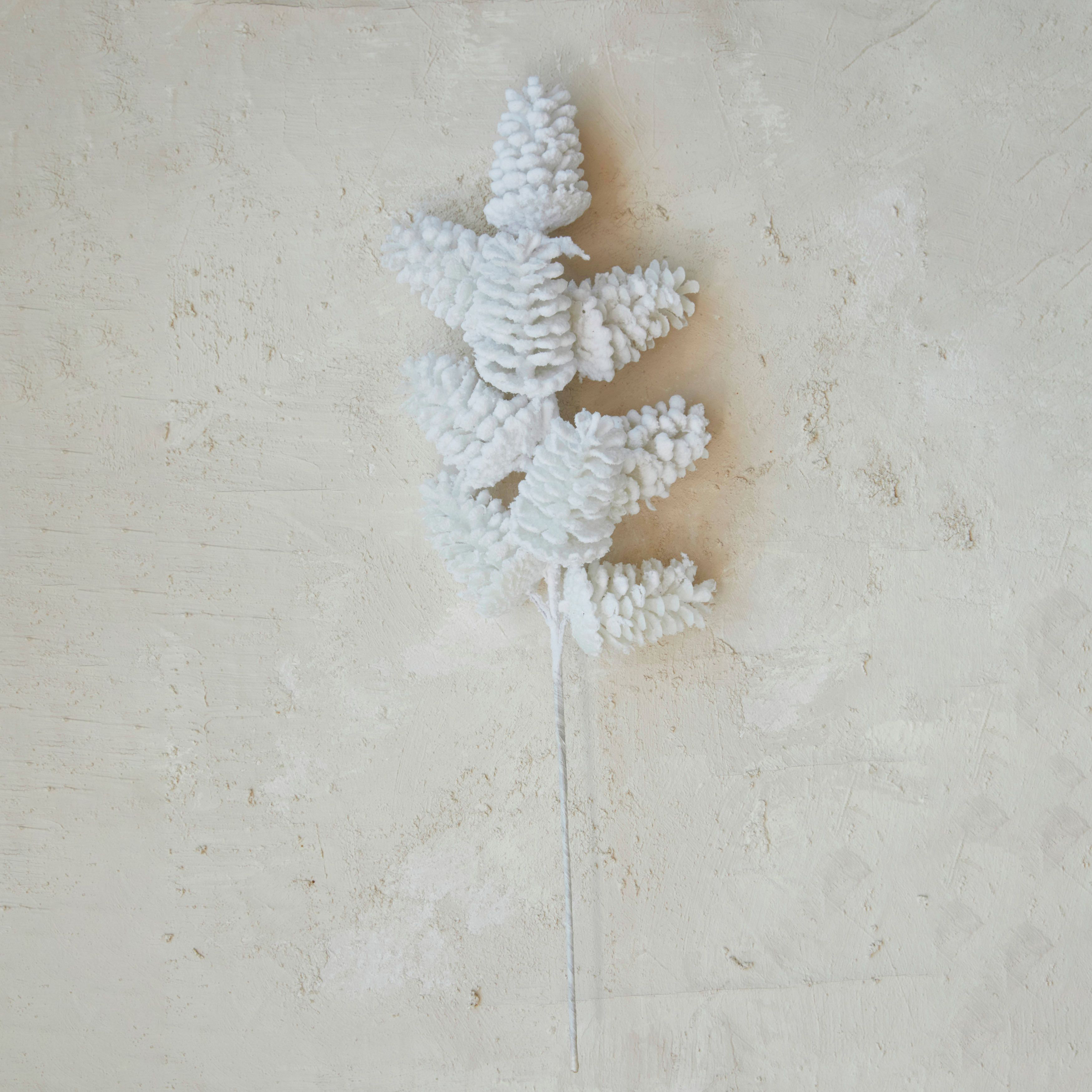 Primrue Flocked Faux Pinecone Pick With Snow Finish | Wayfair