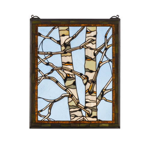 Loon Peak® Birch Tree In Winter Stained Glass Window Panel | Wayfair