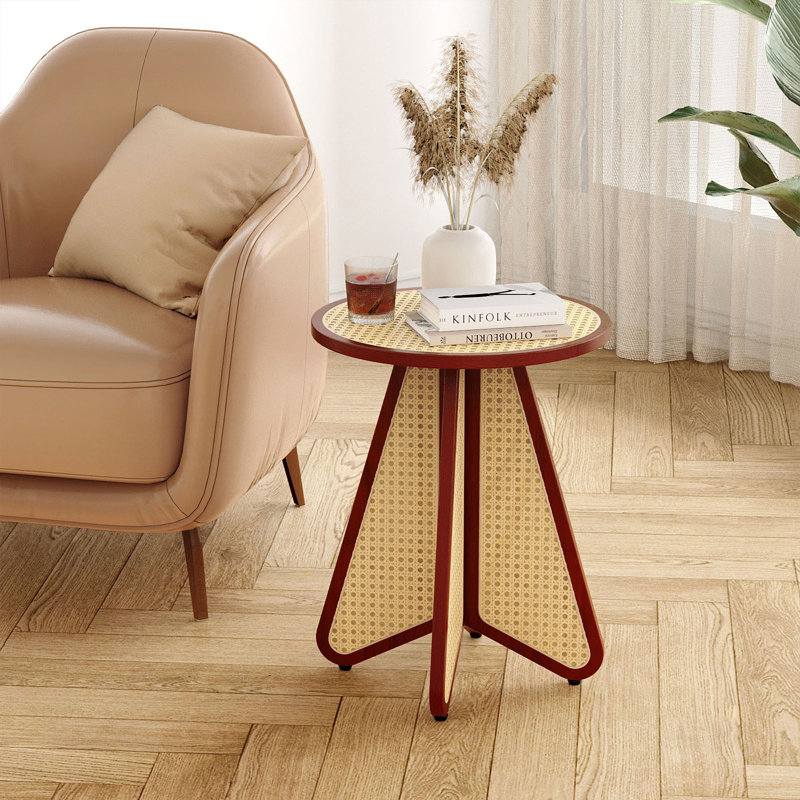 Bay Isle Home™ Ceira Mid-century Round Side Table Rattan End Table ...