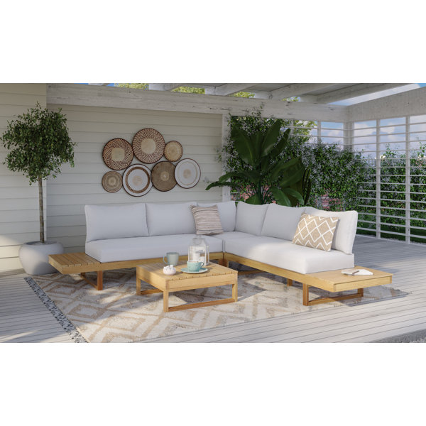 Ophelia & Co. Bradin garden furniture set, acacia wood, light grey ...