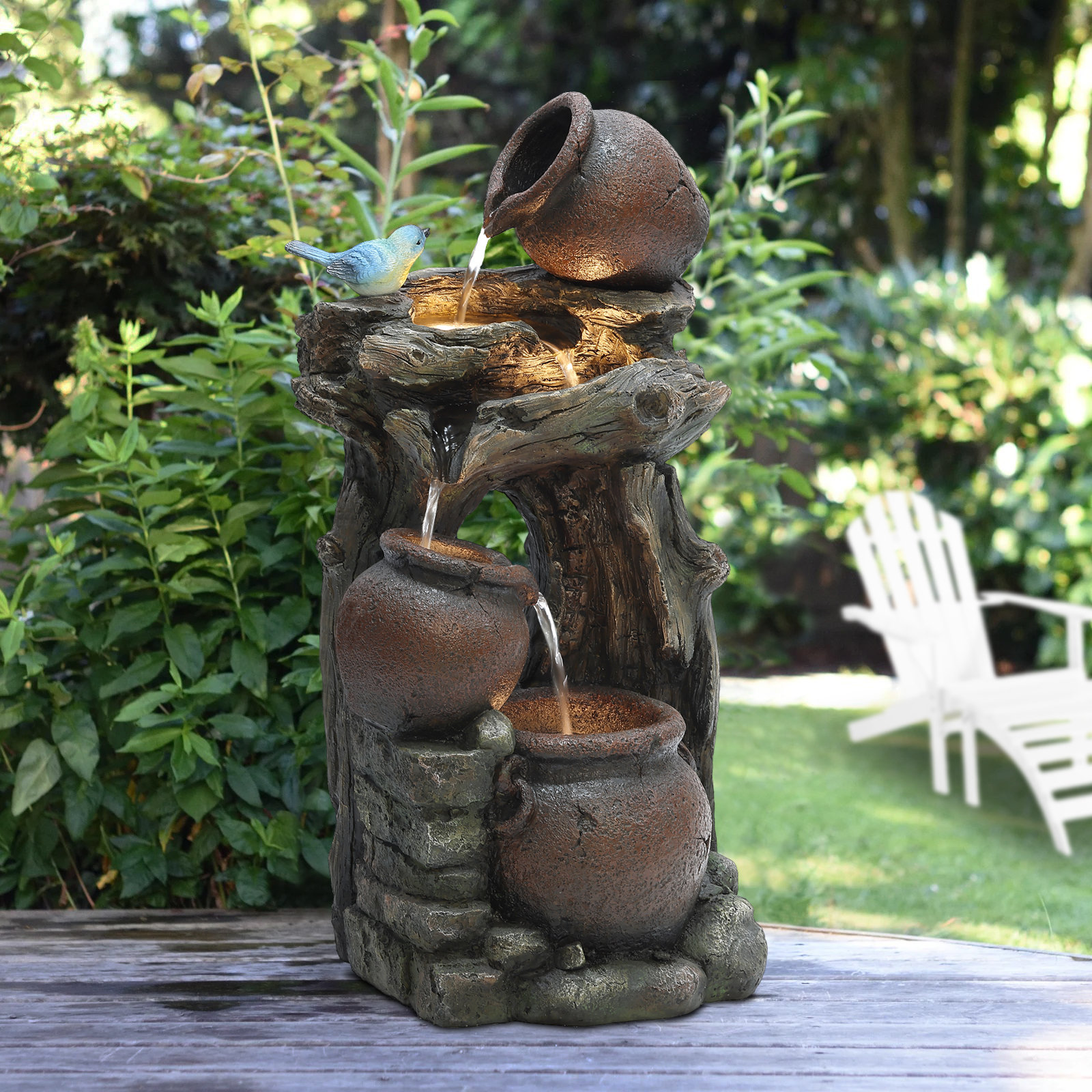 Loon Peak® Isaiha Polyresin Rustic Pots and Pitchers on Tree Fountain ...