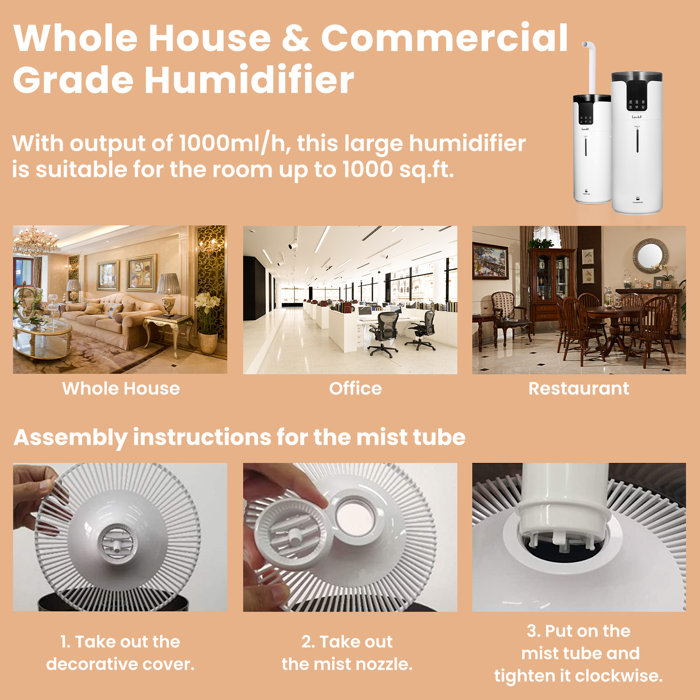 LACIDOLL 4.2 Gal. Cool Mist Ultrasonic Whole House Humidifier 1000 Sq ...