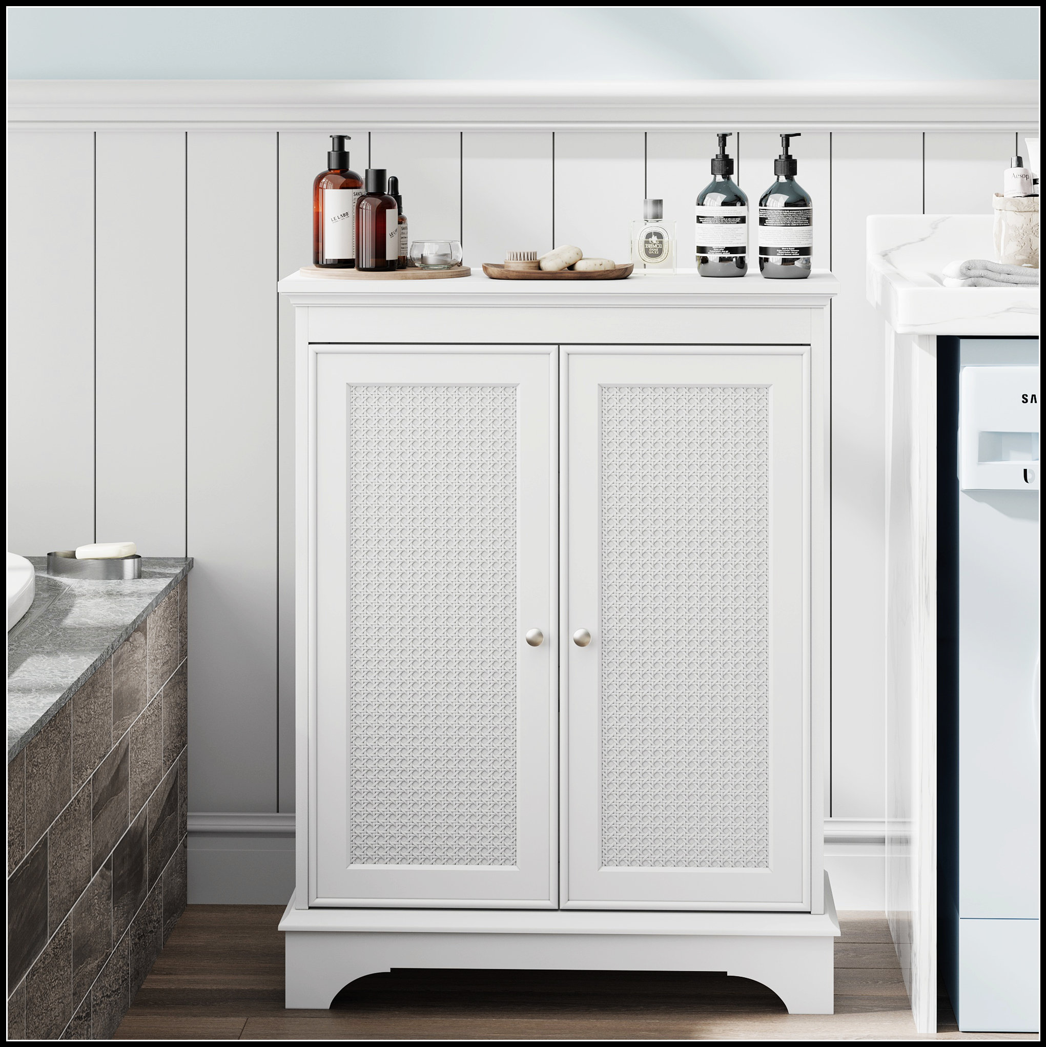 Bayou Breeze White Two-Door Storage Cabinet with Adjustable Partition ...