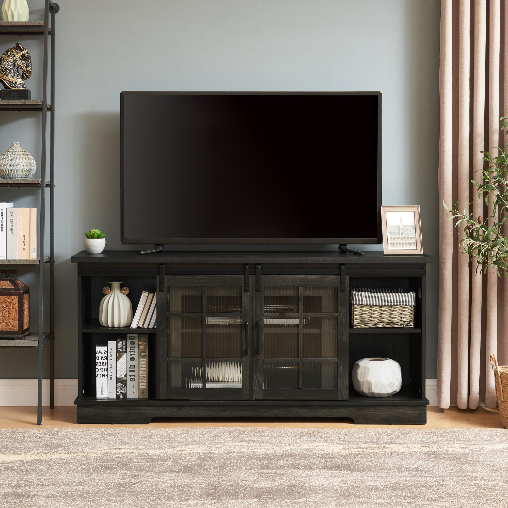 Winston Porter Multipurpose Sliding Door TV Stand Large Storage Cabinet ...