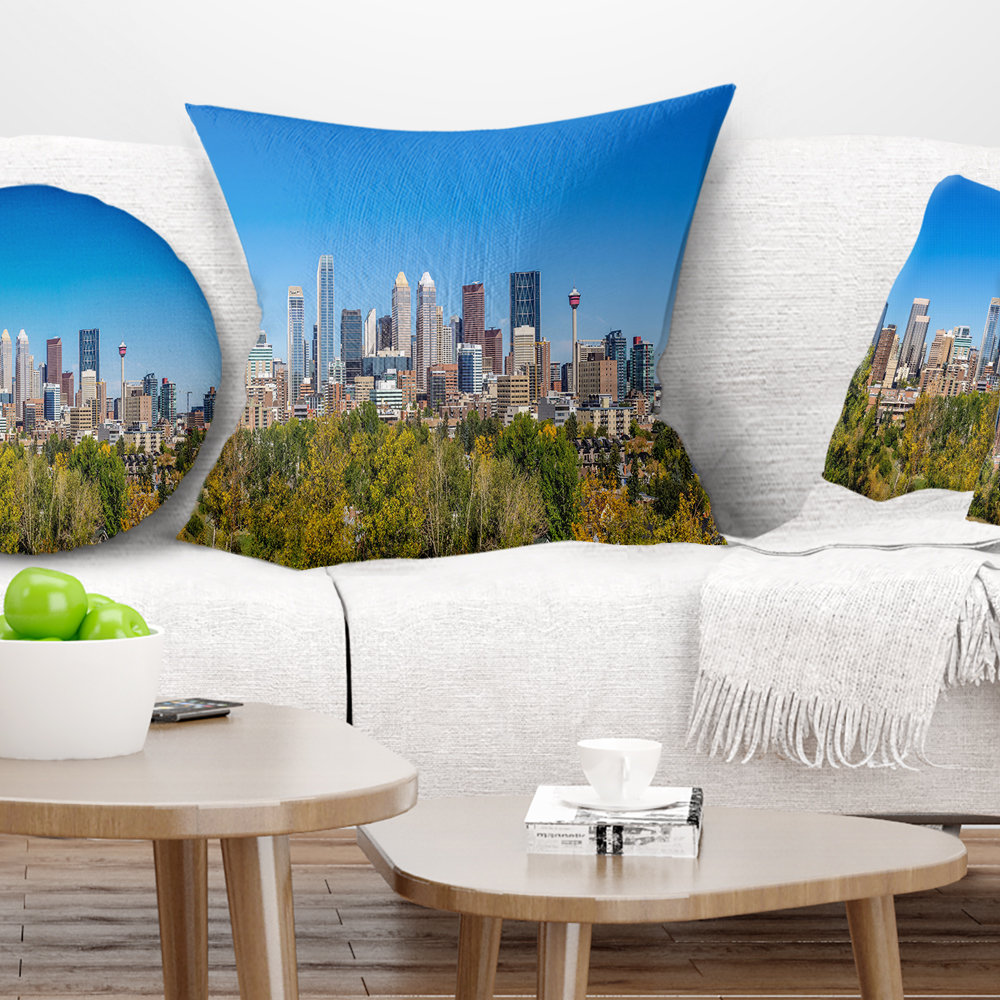Design Art Calgary Skyline with Blue Sky - Cityscape Printed Pillow ...
