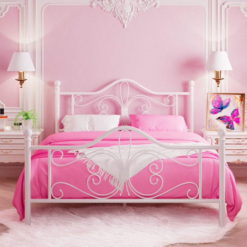 Lark Manor Anterrio Metal Open-Frame Bed with Butterfly Pattern Design ...