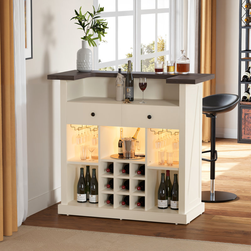 Wrought Studio™ Farmhouse Style 47.2”L Home Bar Unit Liquor Bar Table ...