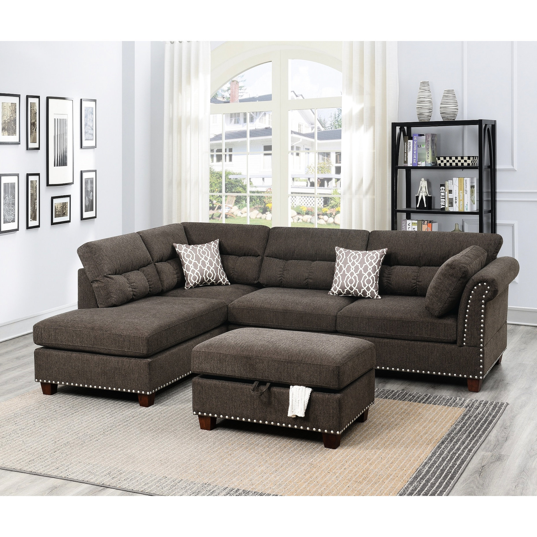 Rosdorf Park Tan Velvet Sectional With Reversible Chaise, And Elegant ...