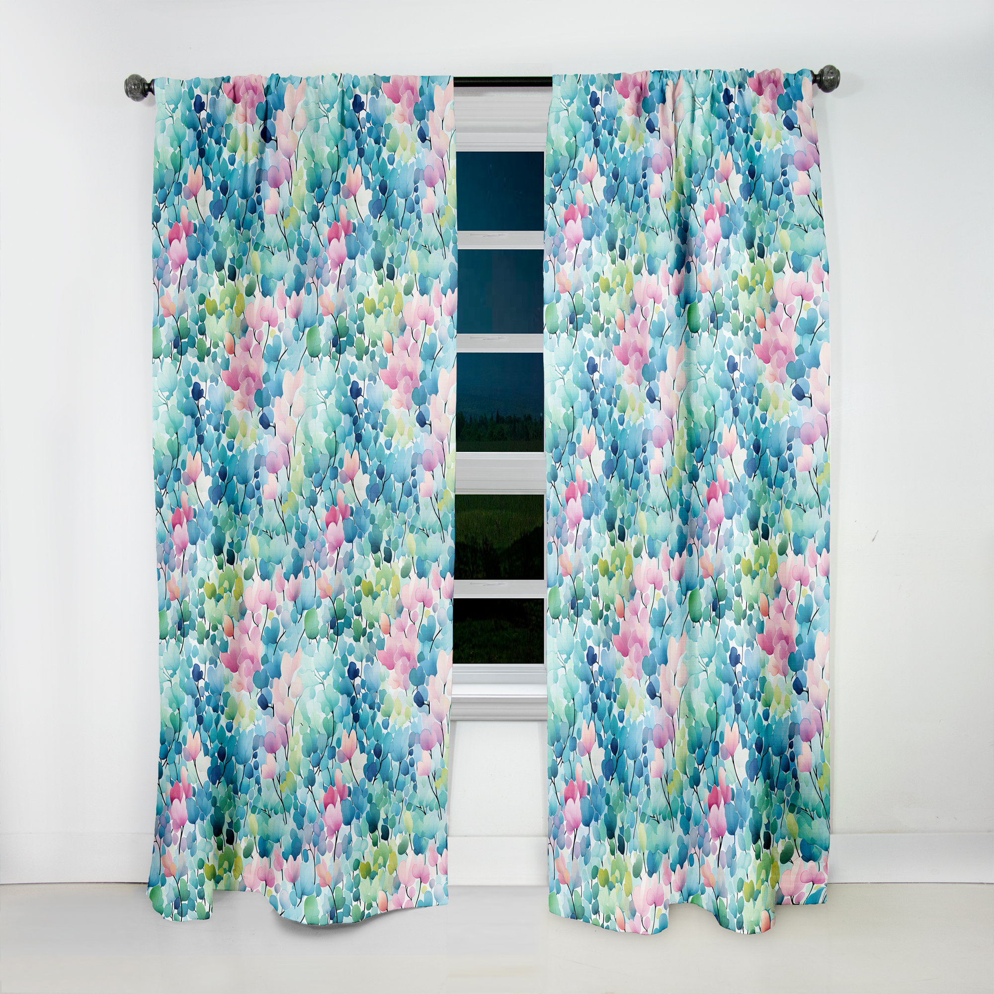 Design Art Watercolor Eccentricity Pink And Blue II - Abstract Curtain ...