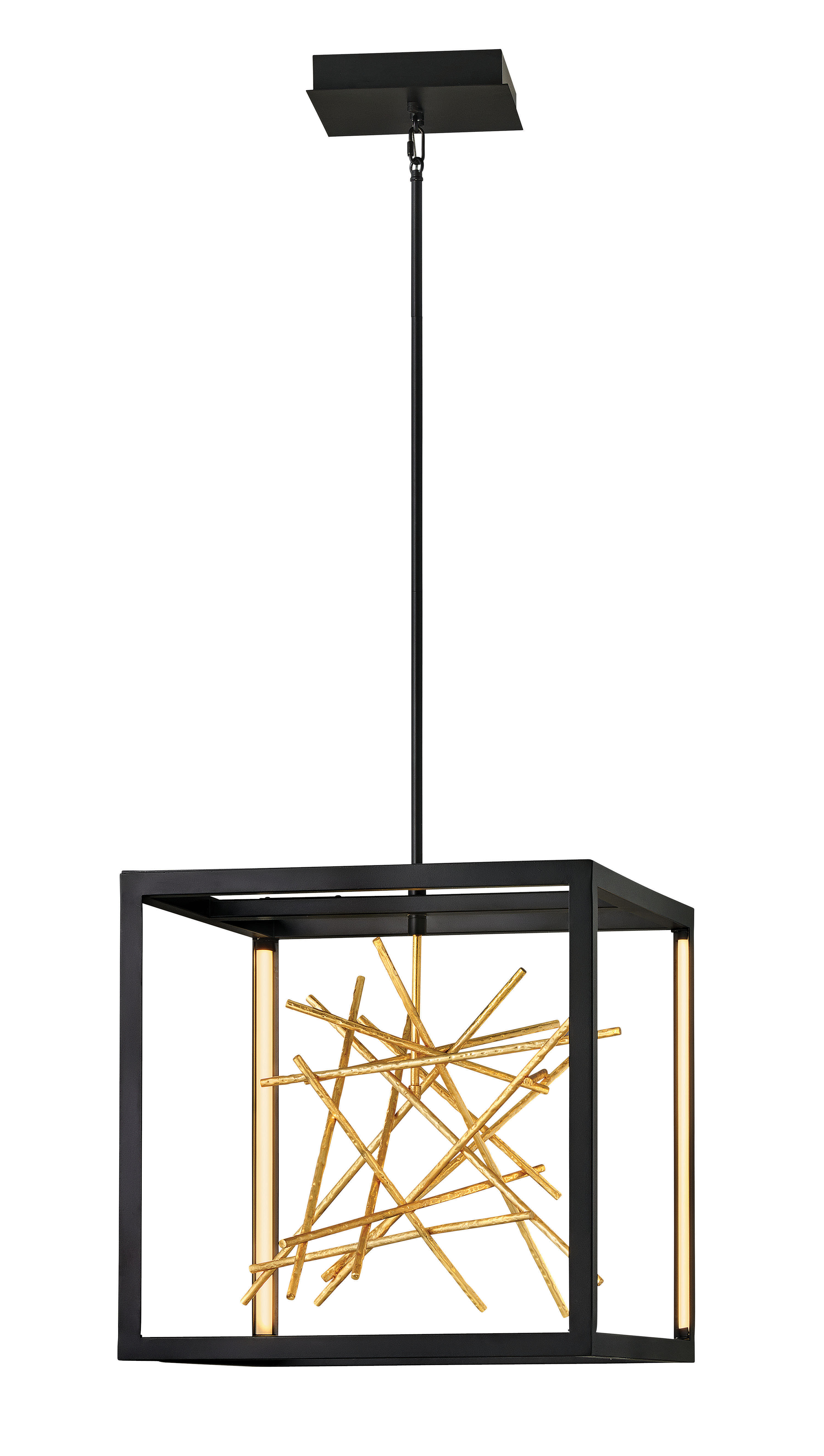 Fredrick Ramond Styx Integrated LED Open Frame Cube Pendant - Black w/ Gilded Gold Branches ...