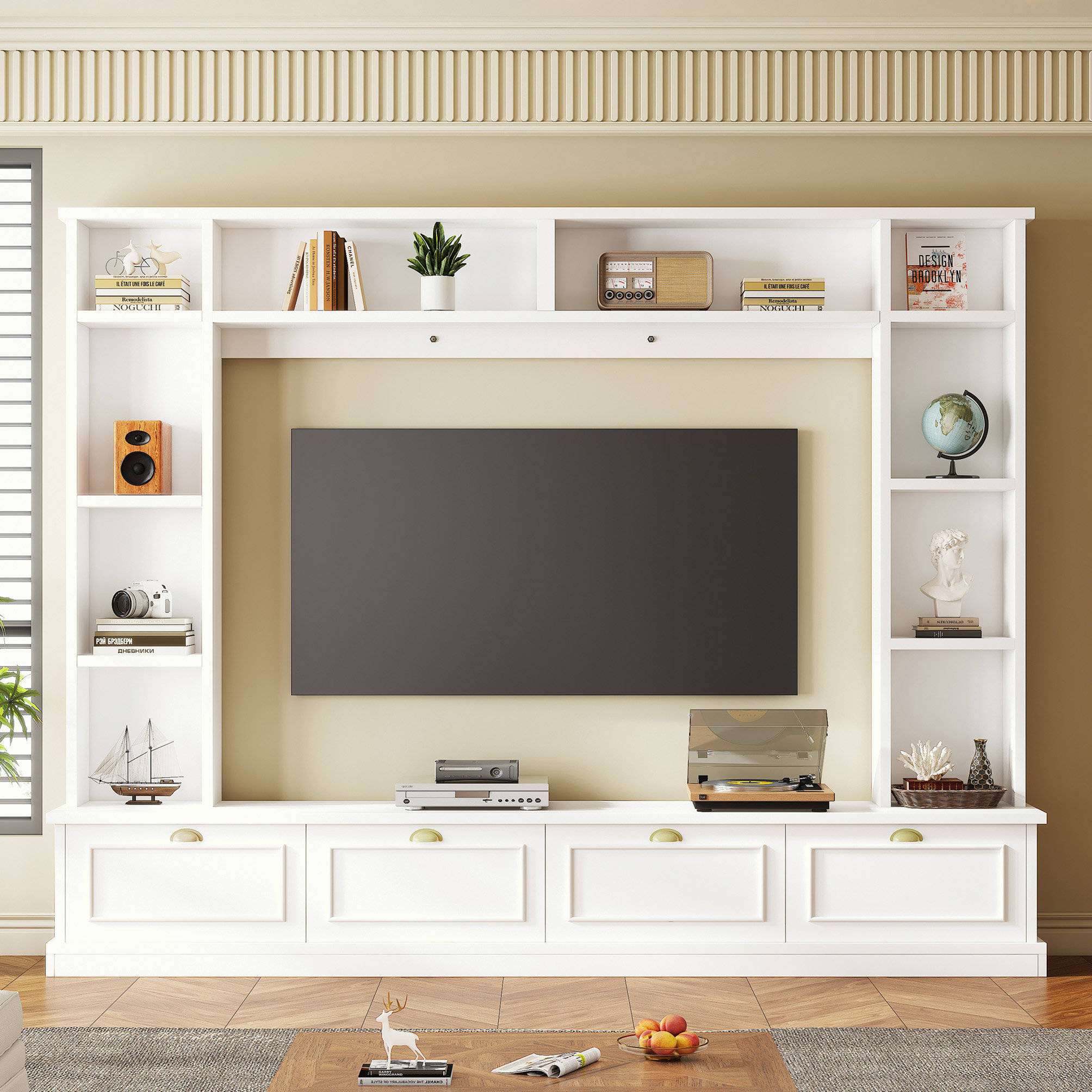 Hokku Designs Wall Unit Entertainment Centre with Bookshelves for TVs ...