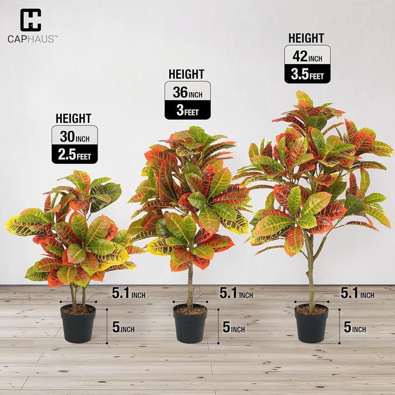 CAPHAUS Artificial Topiary Croton Tree in Pot w/ Dried Moss, UV ...