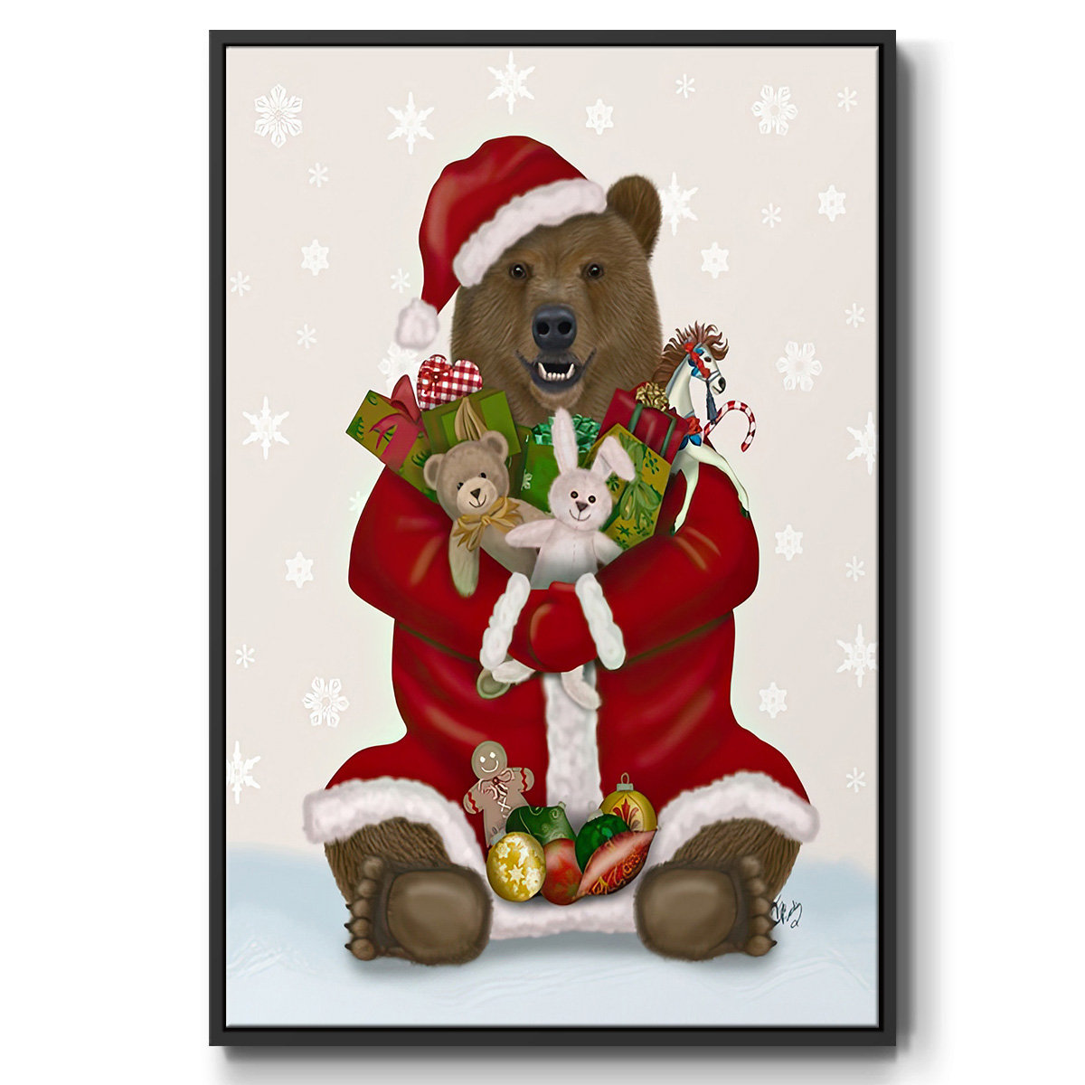 The Holiday Aisle® Christmas Christmas Present Bear Hug Framed On ...