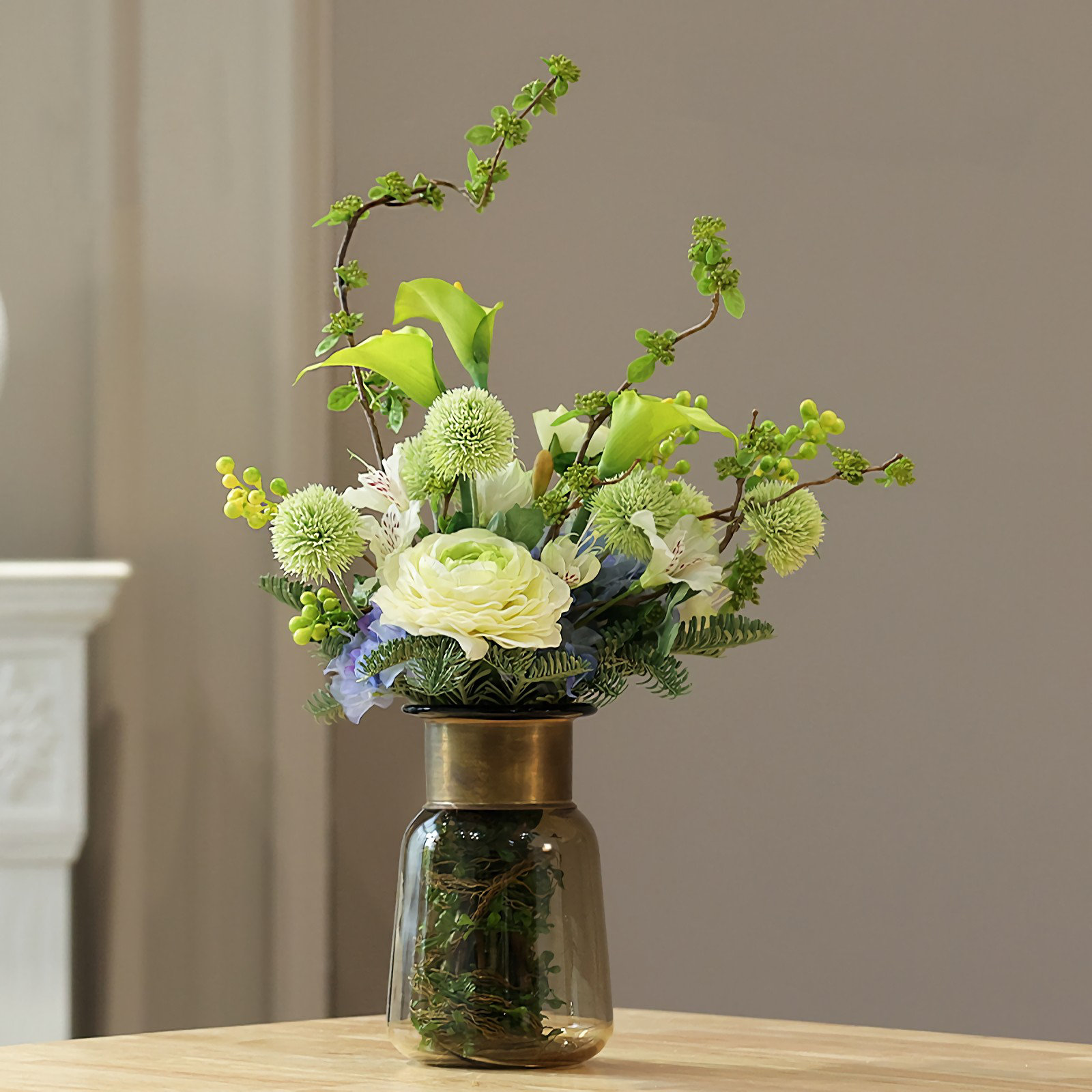 Infinitee Green Simulated Flowers, Fake Flower Arrangement, European ...