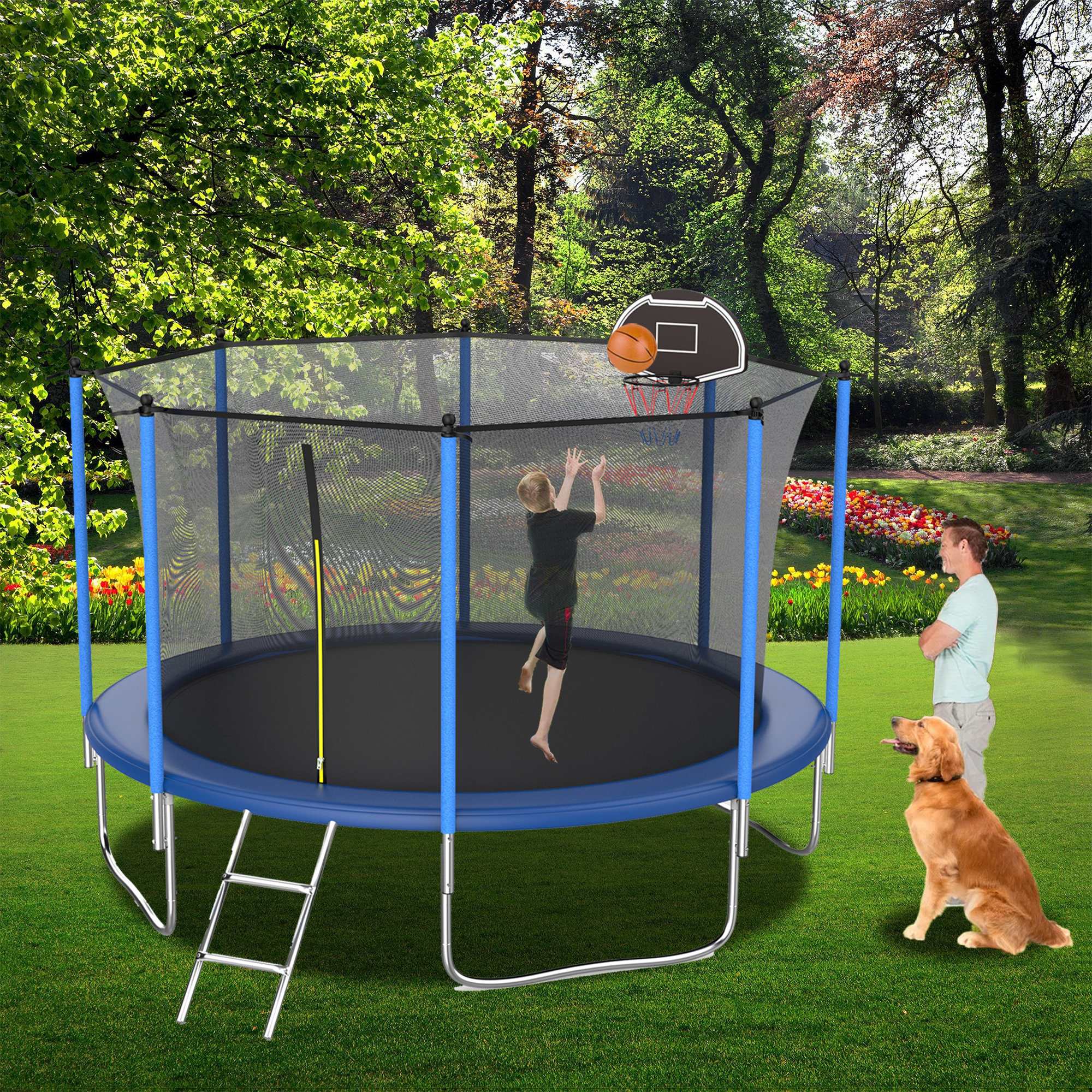 SUMIJ 10FT Outdoor Tranpoline for Kids and Adults with Safety Enclosure ...