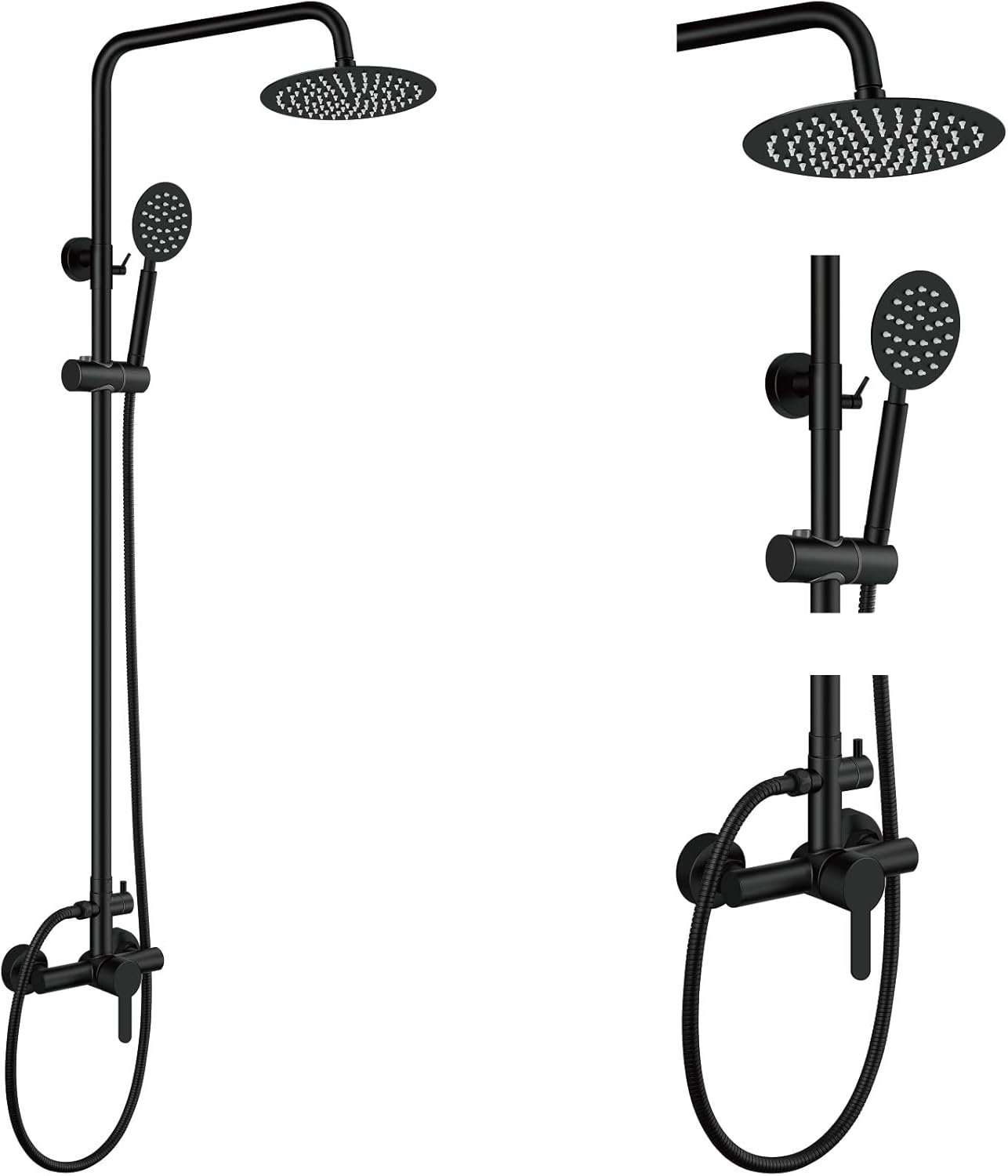GRIJOL Outdoor Shower Faucet Matte Black SUS304 Shower Fixture Combo ...