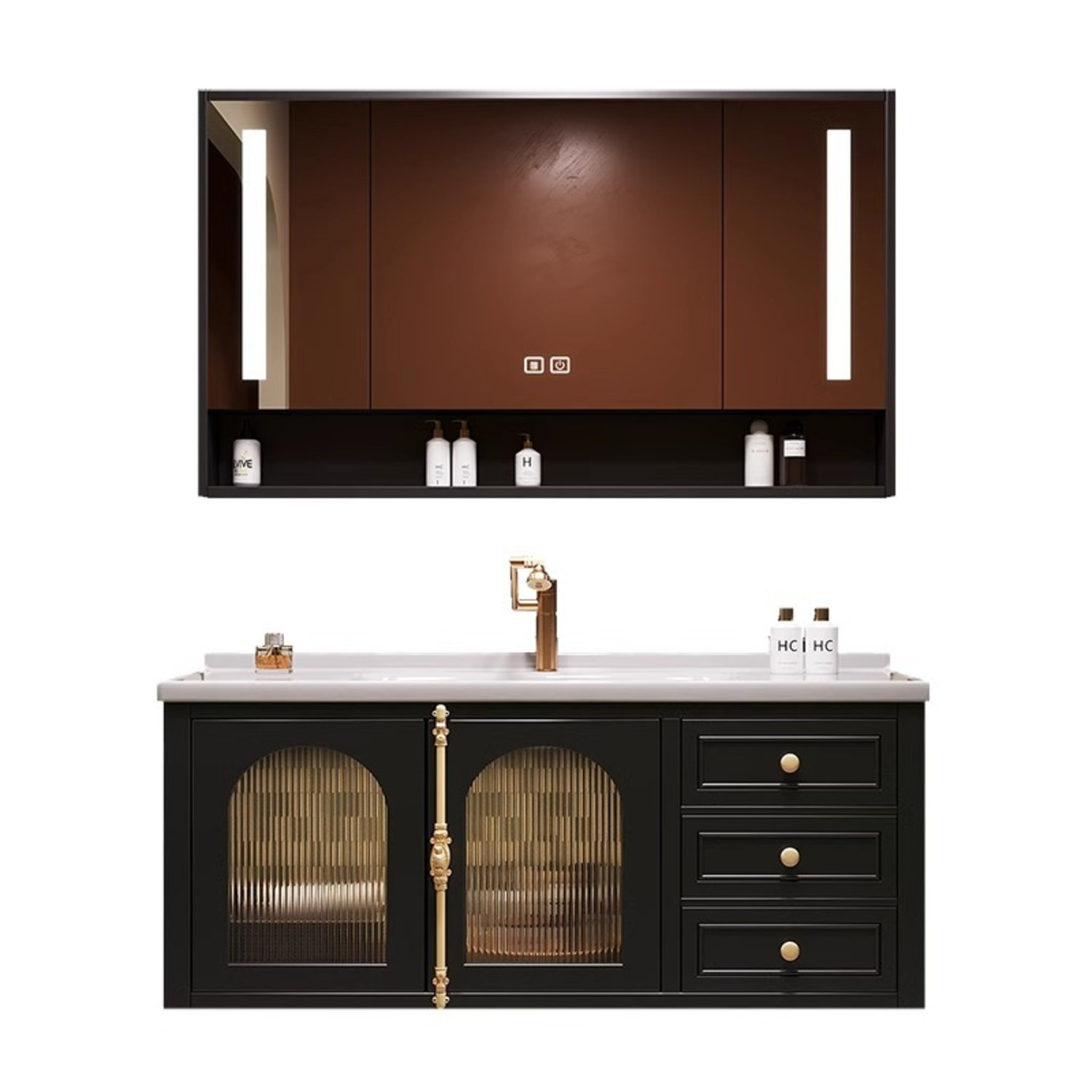 Ebern Designs French Retro Bathroom Cabinet Combination Light Luxury ...