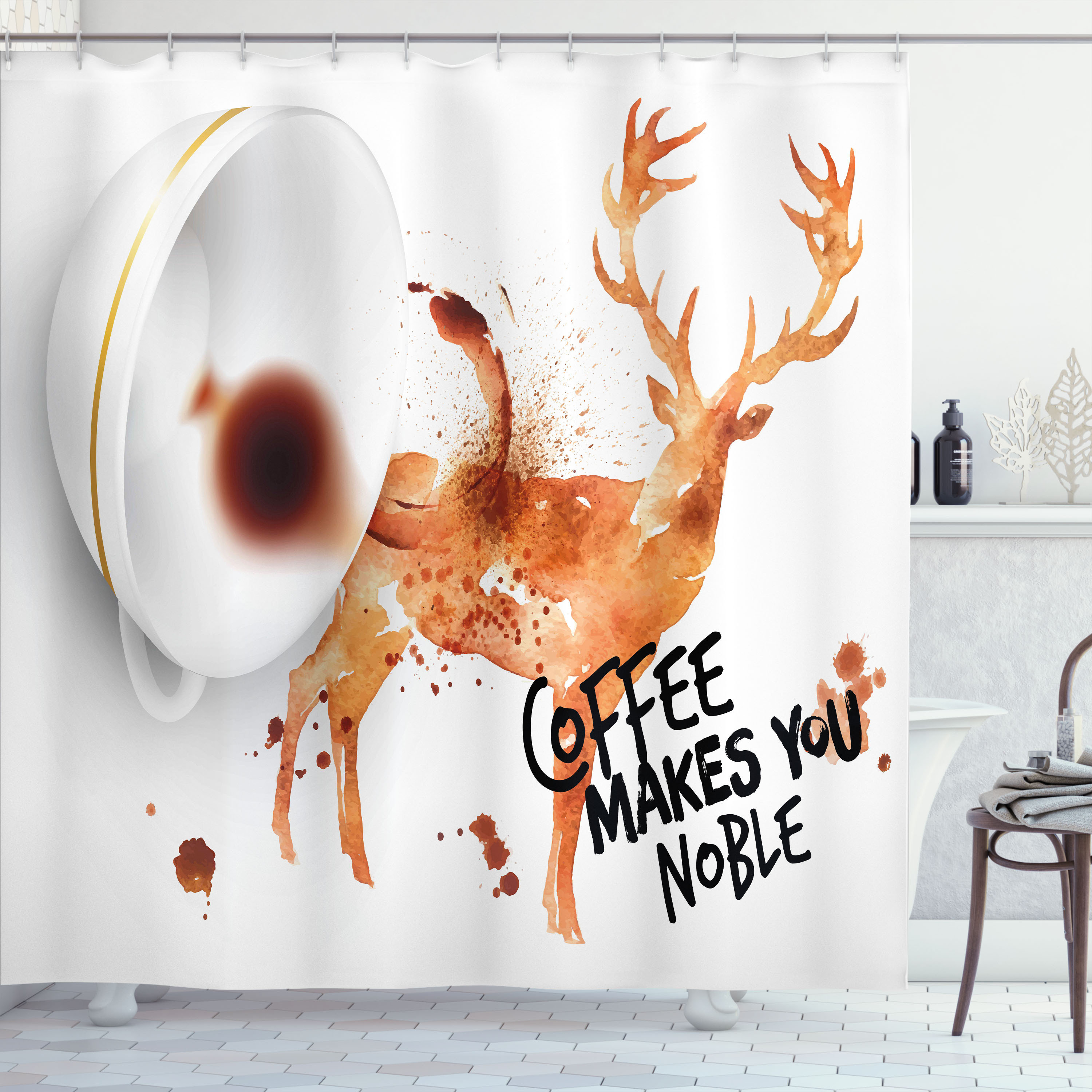 Dakota Fields Coffee Art Shower Curtain Deer Antlers Nature Burnt ...