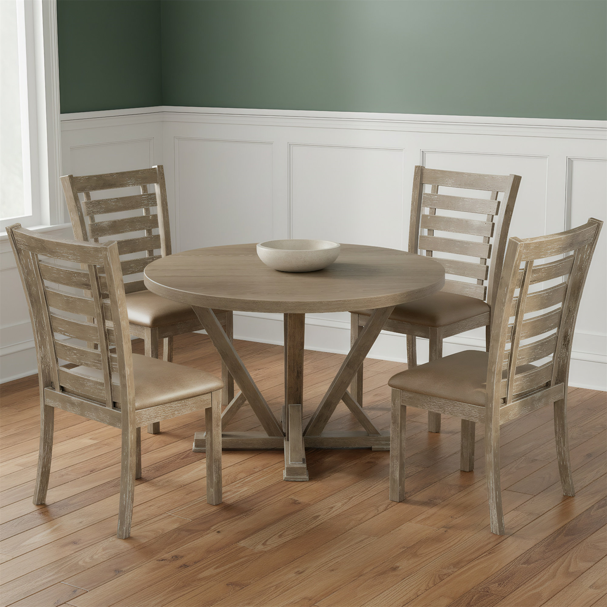 August Grove® 45.7-inch Rubberwood Antique-finish Round Dining Table ...