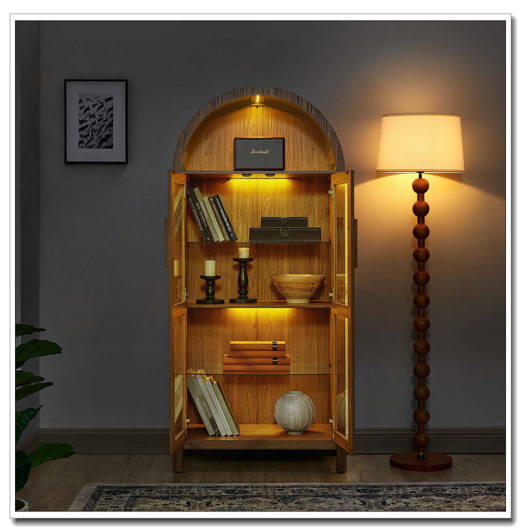 Lark Manor™ Arch Design Storage Cabinet with Lamp,adjustable glass ...