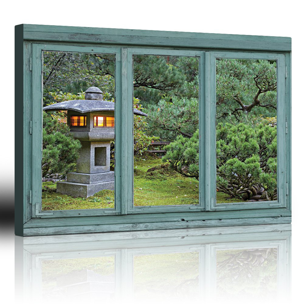 IDEA4WALL Window Scene "Vintage Teal Window Looking Out Into A Japanese ...