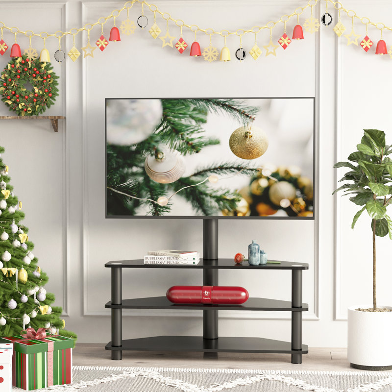 Latitude Run® Black Swivel Floor Stand Mount with Shelving, Holds up to ...