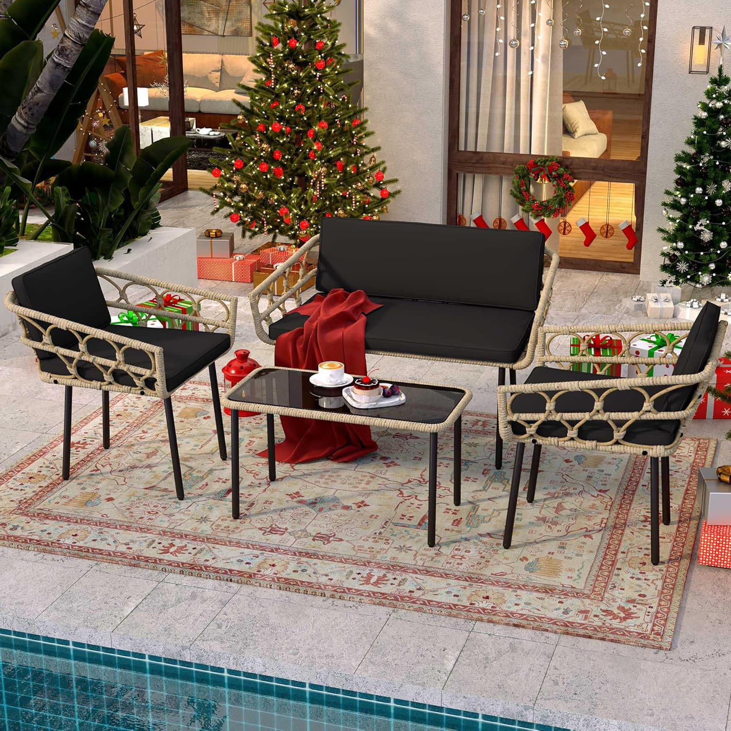 Corrigan Studio® 4 Piece Patio Furniture Set, Wicker Outdoor Set, All ...