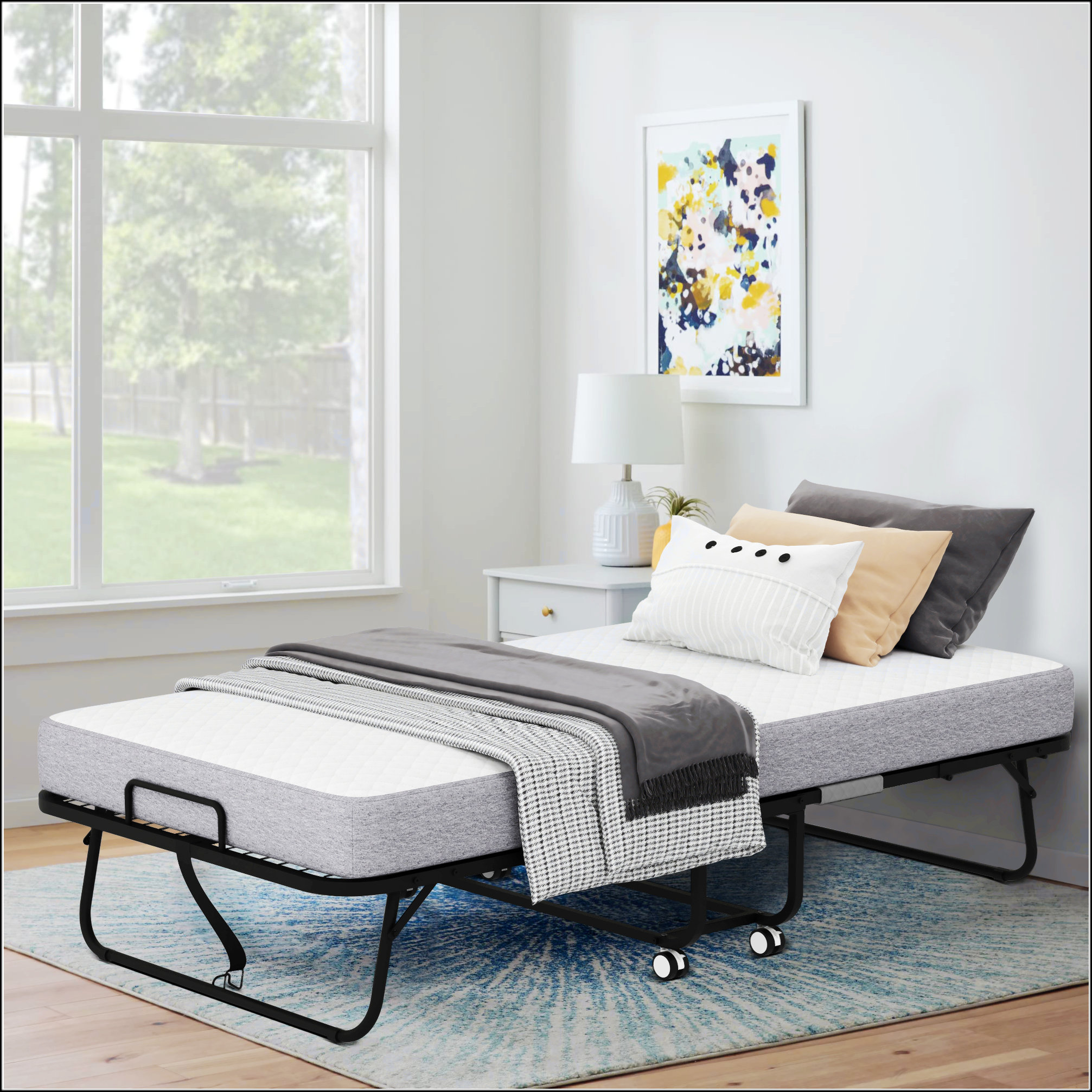 White Noise Folding Bed With Mattress 75" Rollaway Guest Bed Portable ...