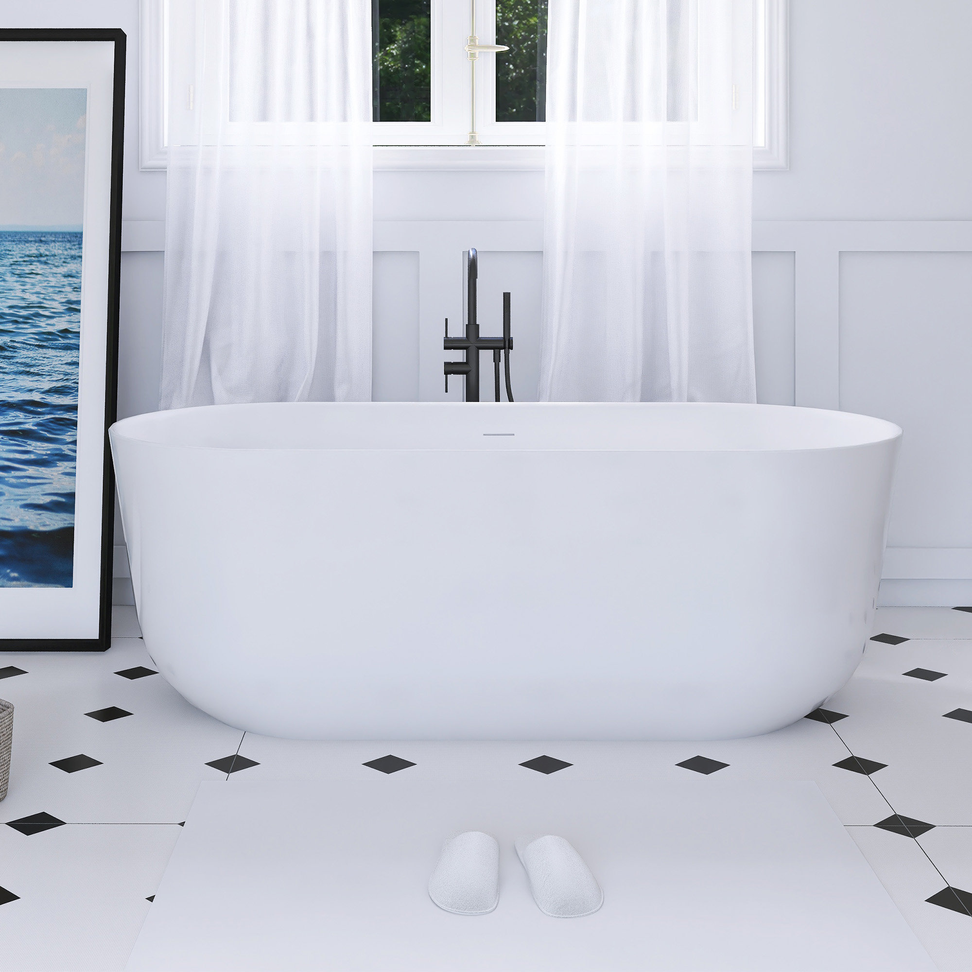 VILAGA Acrylic Freestanding Soaking Bathtub-Dual Ended In Glossy White ...